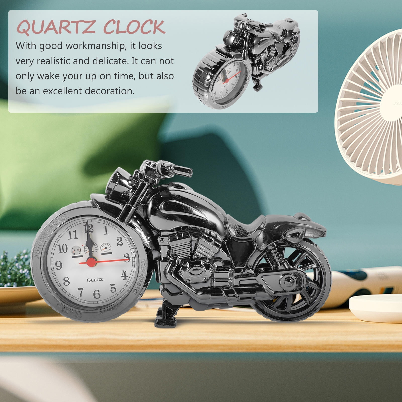 KALLORY 1Pack Vintage Motorcycle Clock Black Gold Random Wheel Color ...