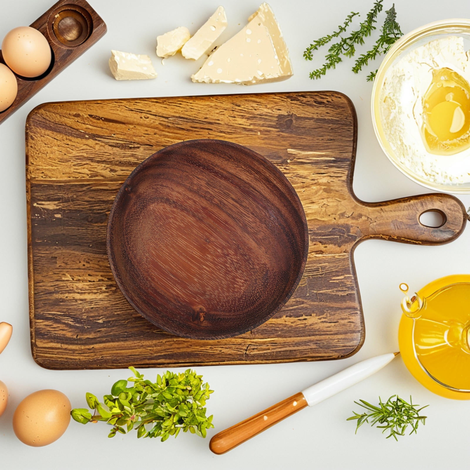 KALLORY 1Pack Wood Dinnerware Set Acacia Wood Round Elegant Dinnerware ...