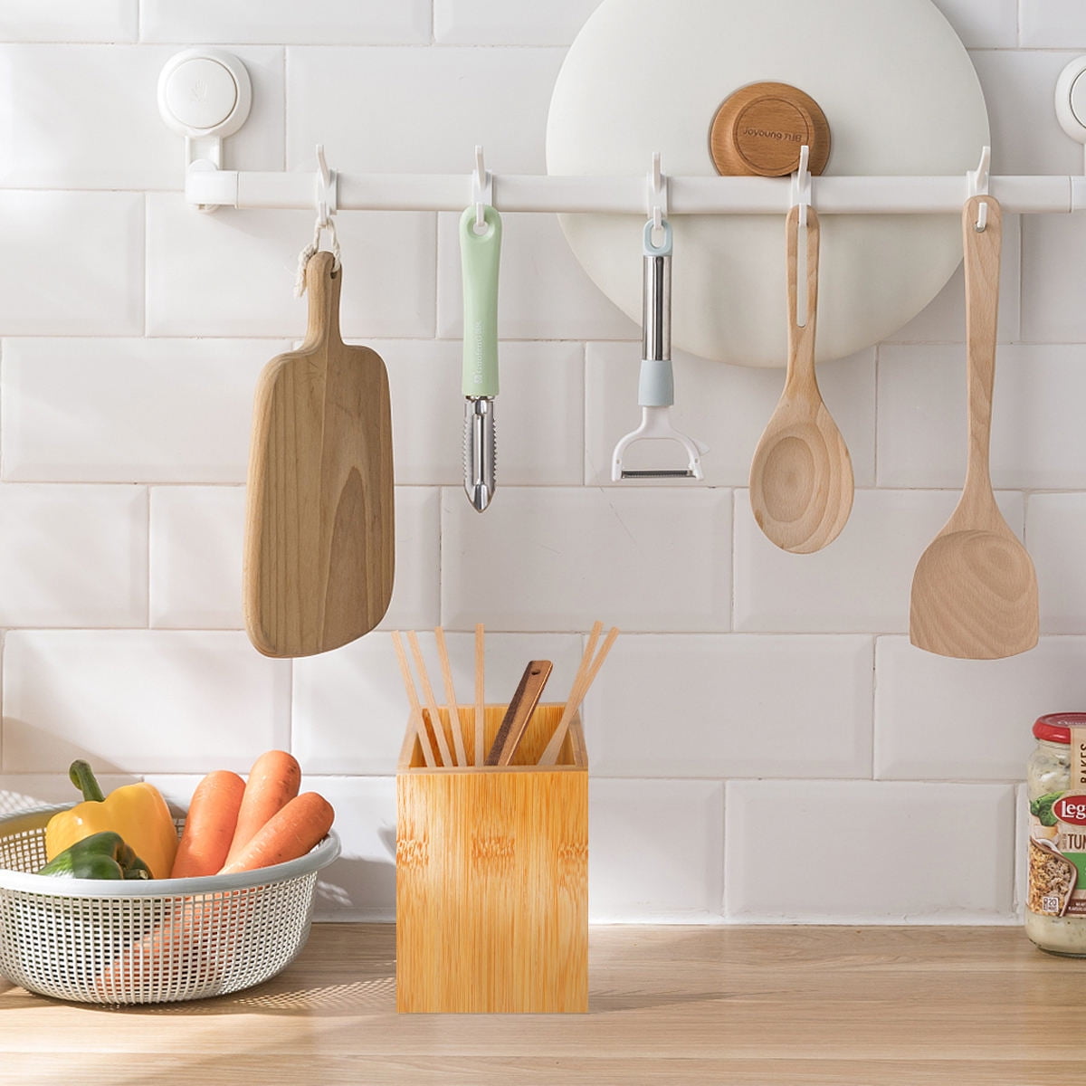 KALLORY 1Pcs Kitchen Utensil Storage Bucket Bamboo Cutlery Organizer ...