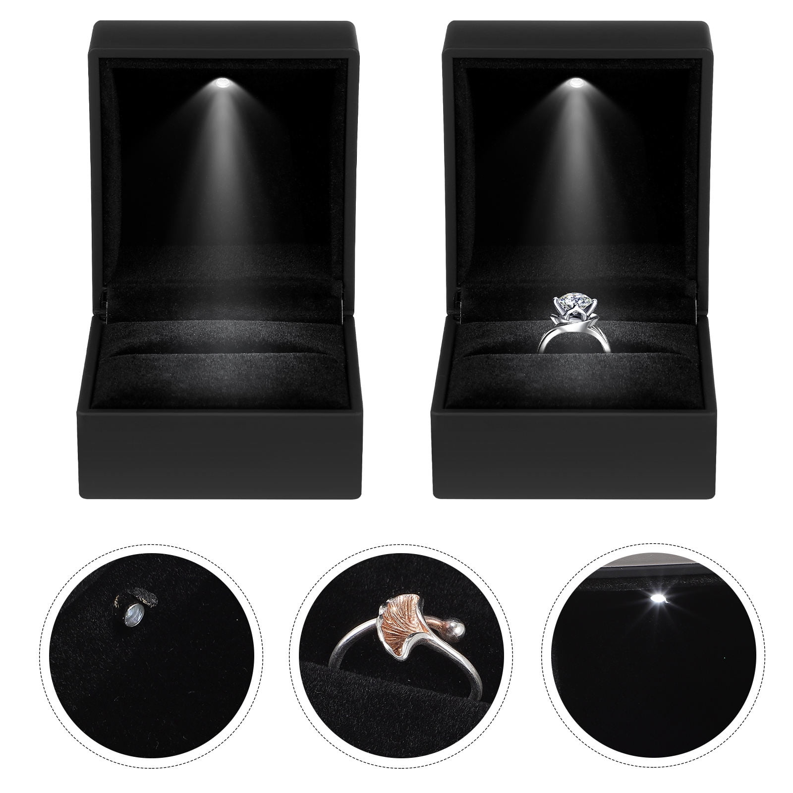 KALLORY 1Set Men's Portable Engagement Ring Box with LED Light ...
