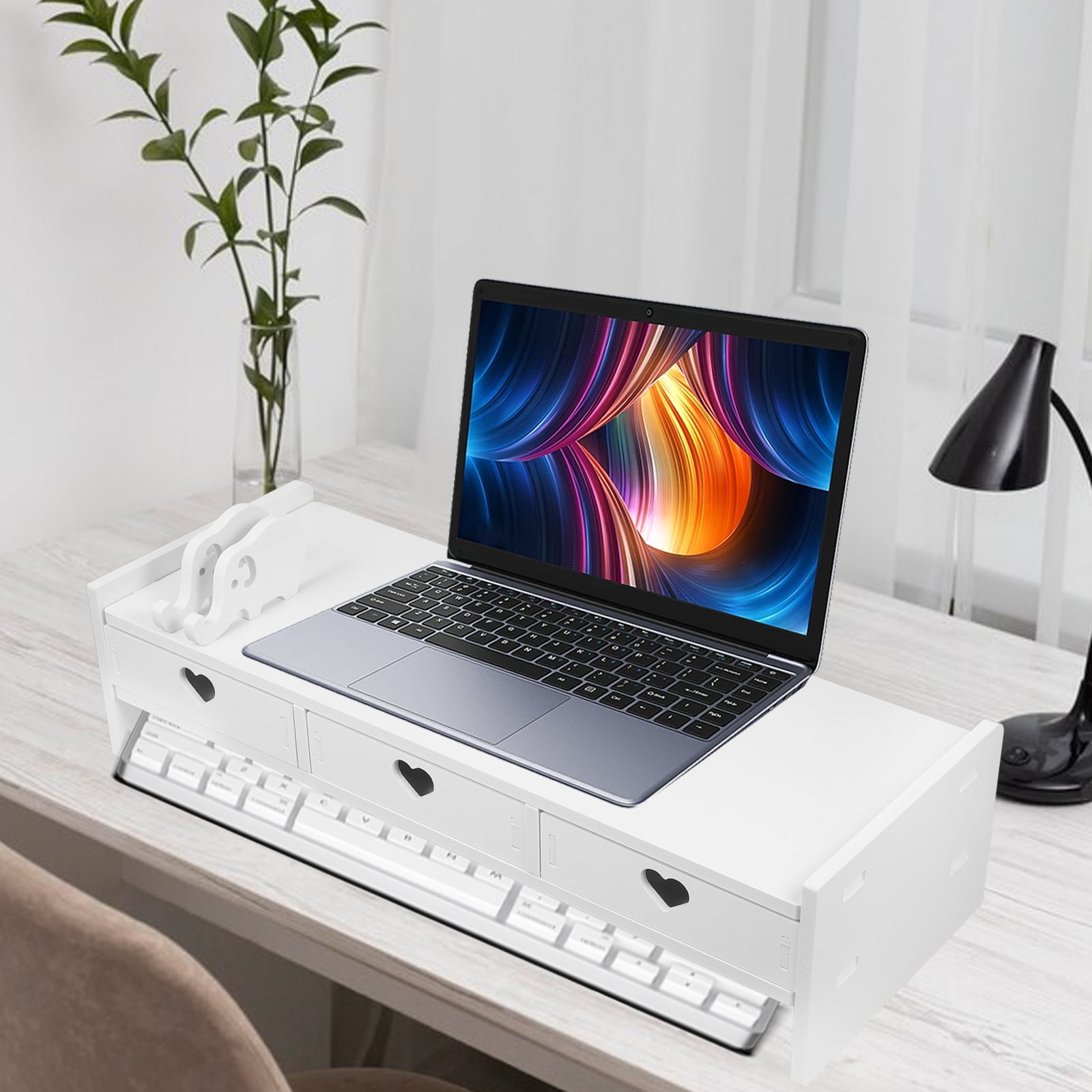 KALLORY 1Set White Computer Riser with Storage for Office Desk in ...