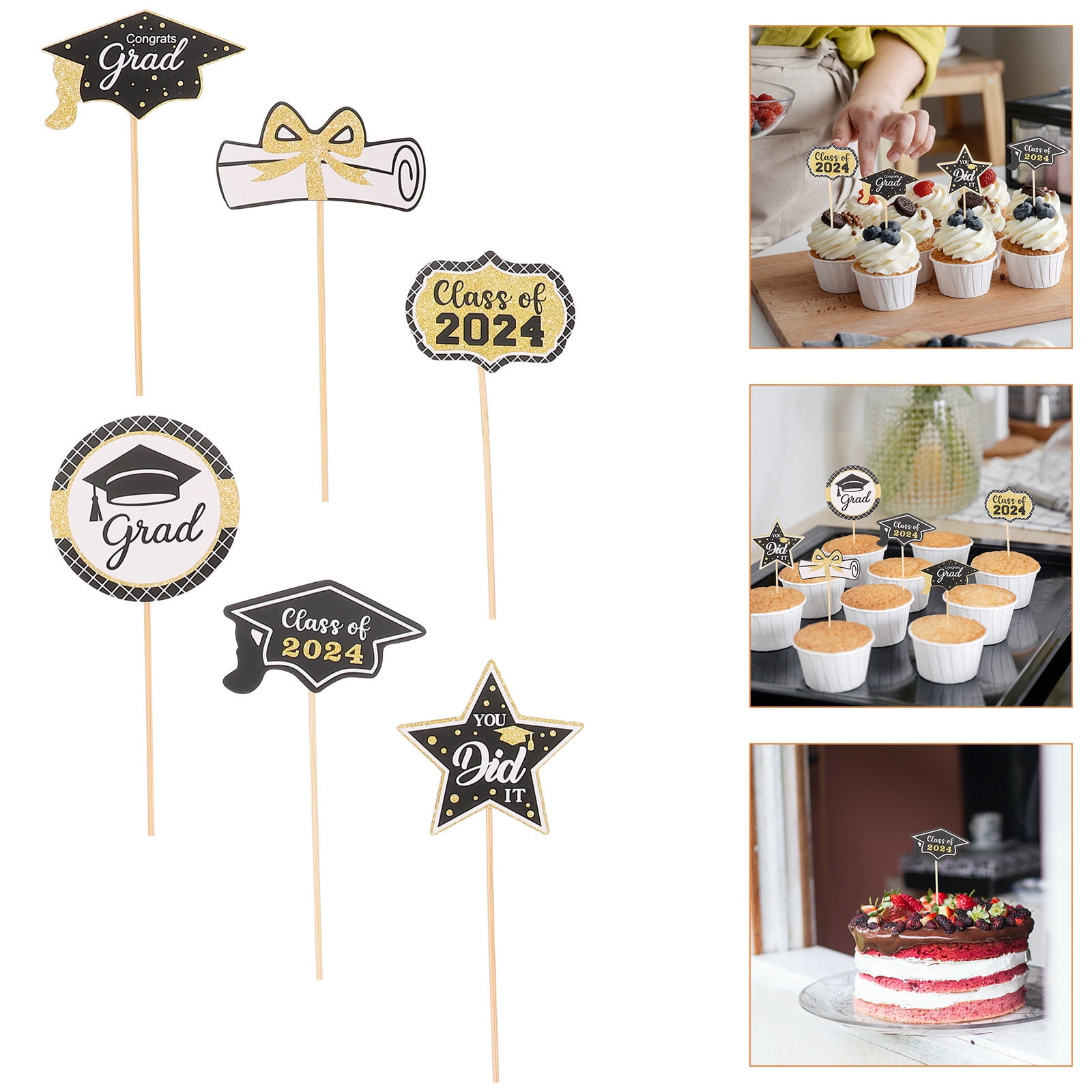 IMIKEYA 24pcs Graduation Season Cake Cupcake Toppers Dessert Picks ...