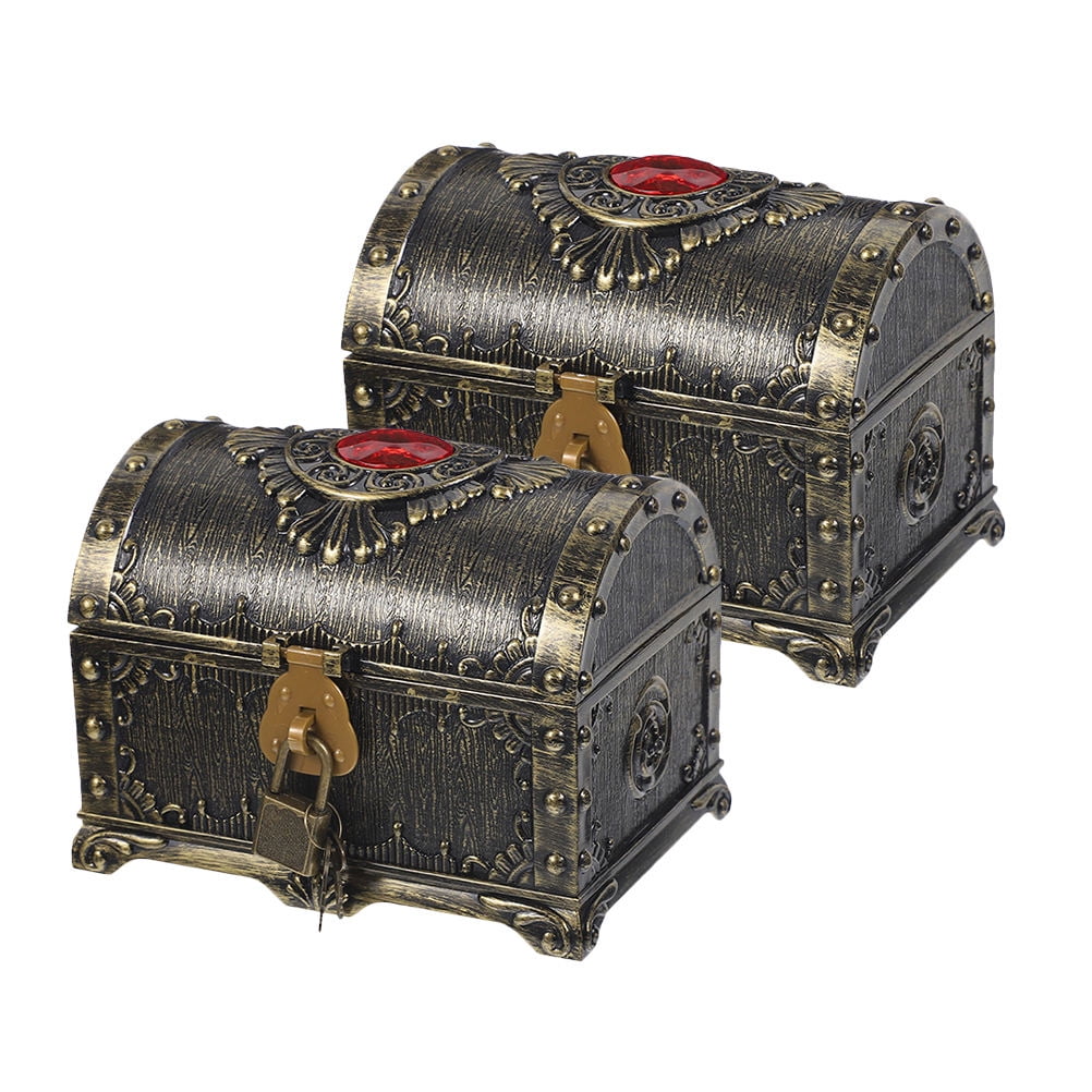 KALLORY 2Pcs Pirate Treasure Chest Prop Bronze Square Shape Plastic 5 ...