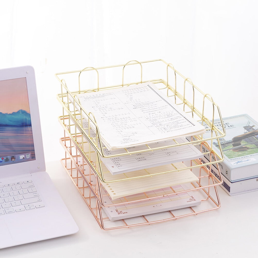 KALLORY 2Pcs Rose Gold Storage Rack for File Sorter Office Use ...