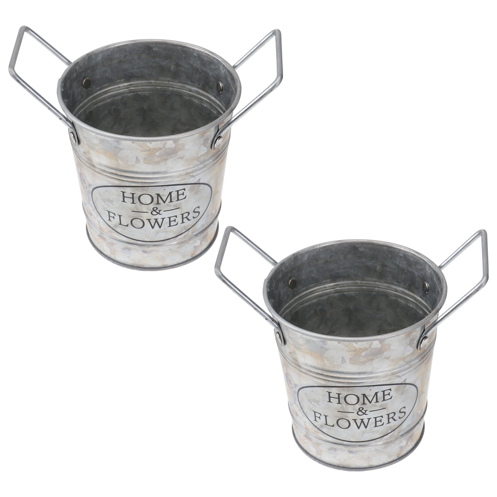 KALLORY 2Set Desktop Plant Pot Silver Galvanized Iron for Balcony and ...