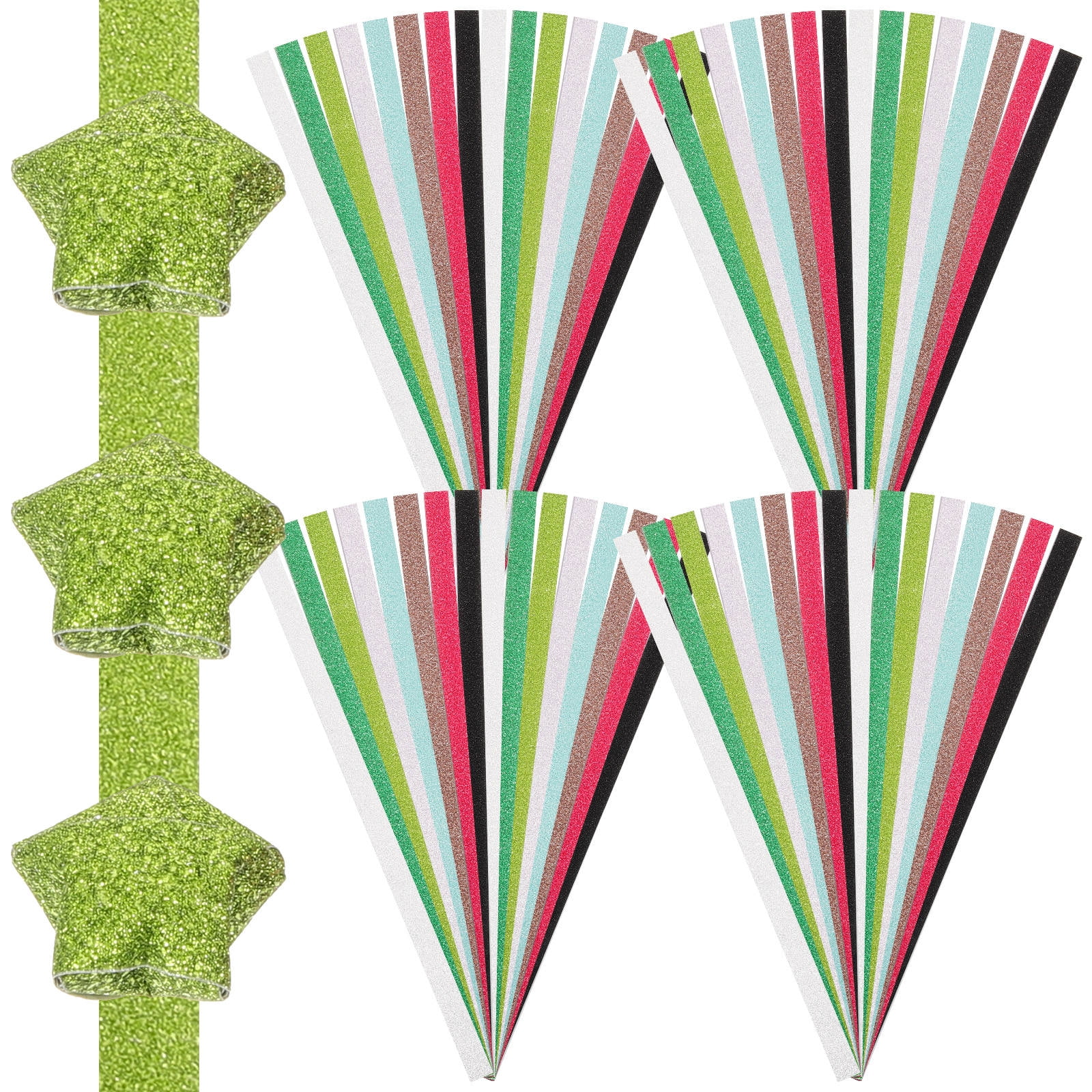 KALLORY 320 Pcs Folding Star Paper Pattern Origami Strips Glitter Child ...