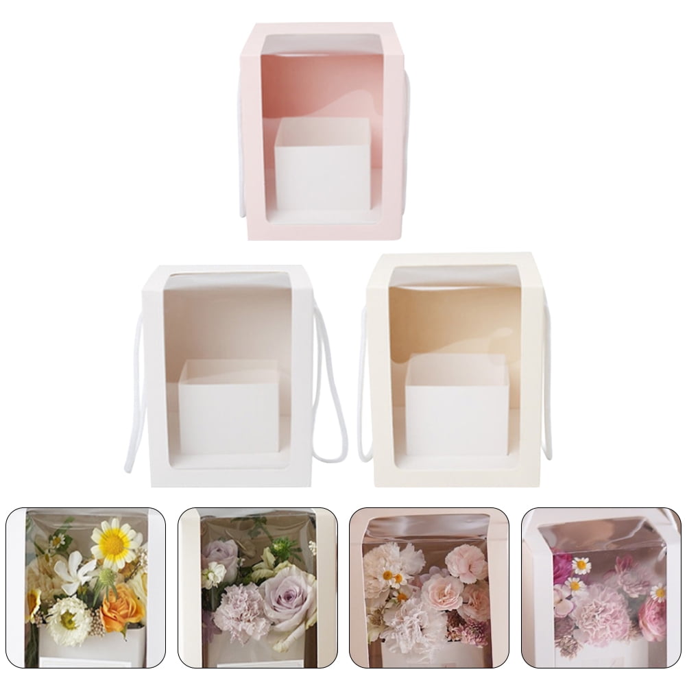 KALLORY 3Pcs Pink Paper Flower present Boxes for Flower Arrangement and ...