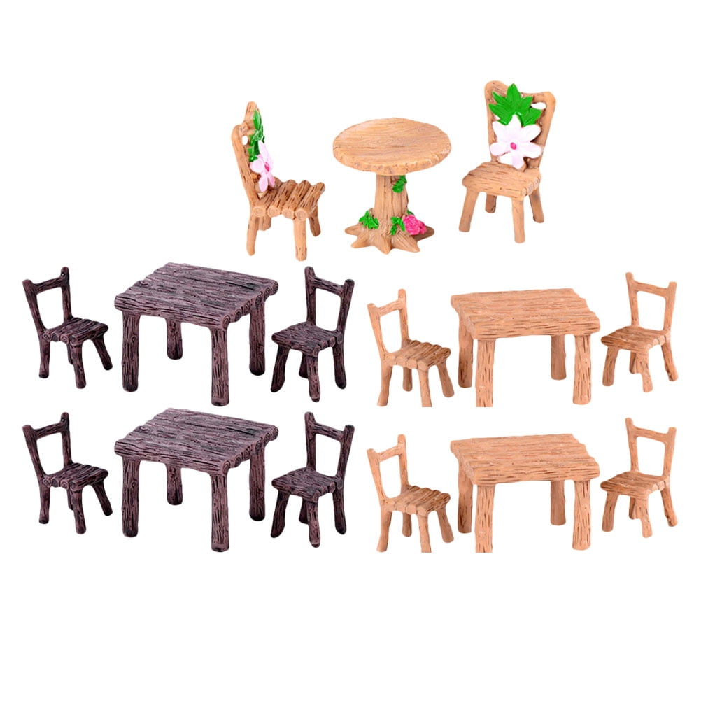KALLORY 3pcs Set Dollhouse Garden Table Chair Assorted Color Mini ...