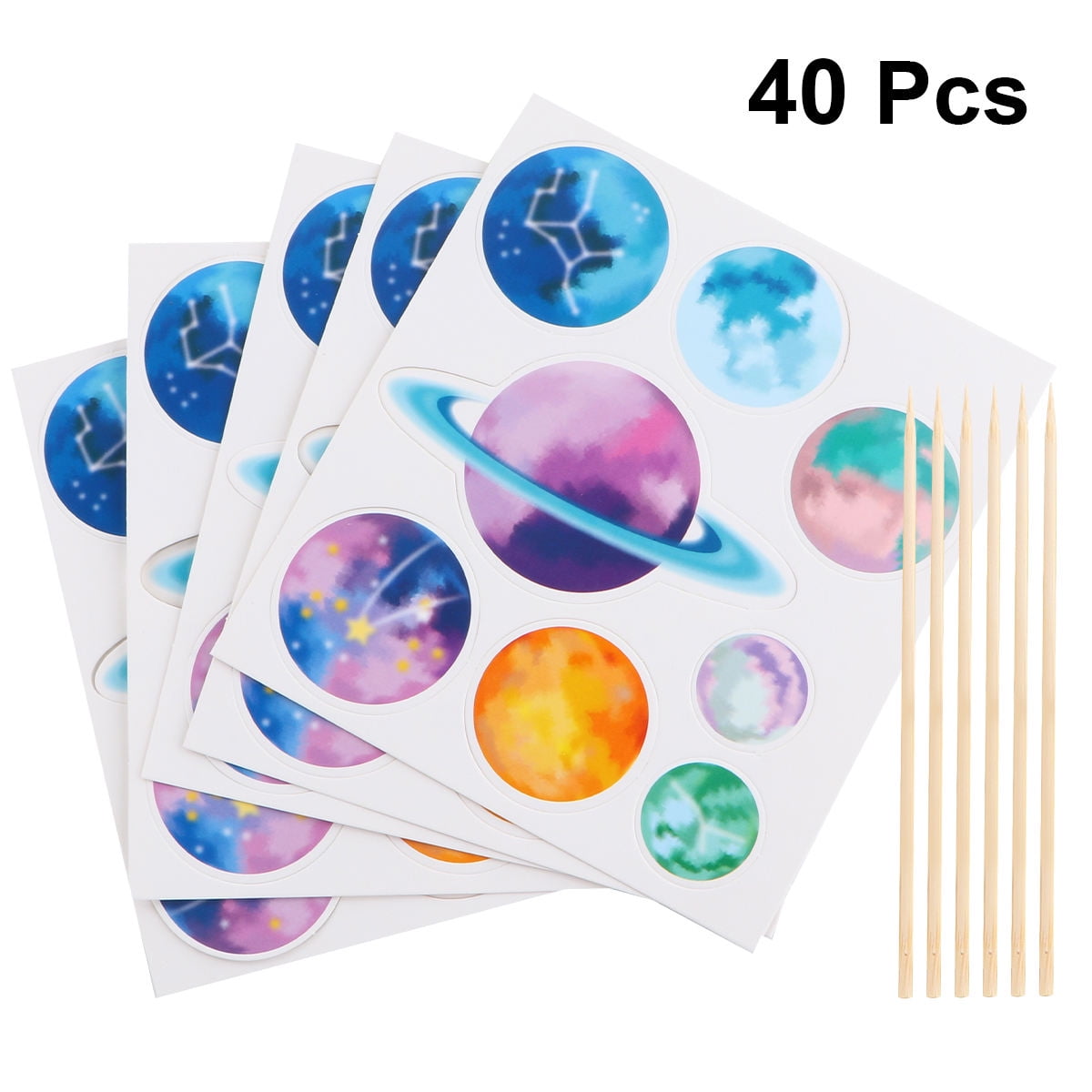 KALLORY 40pcs Assorted Color Space Planet Cake Toppers for Kids Cake ...