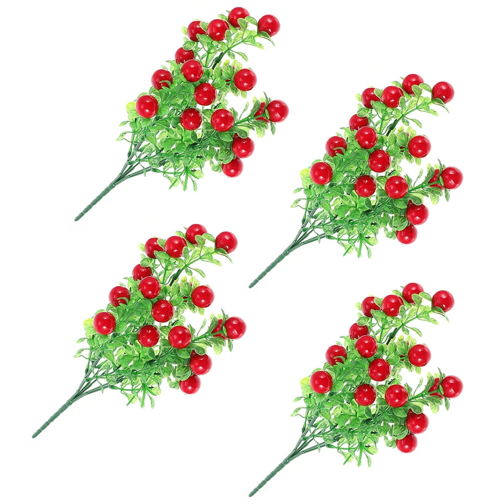 KALLORY 4pcs Decorative Artificial Fruit Bright Red Table Centerpiece ...