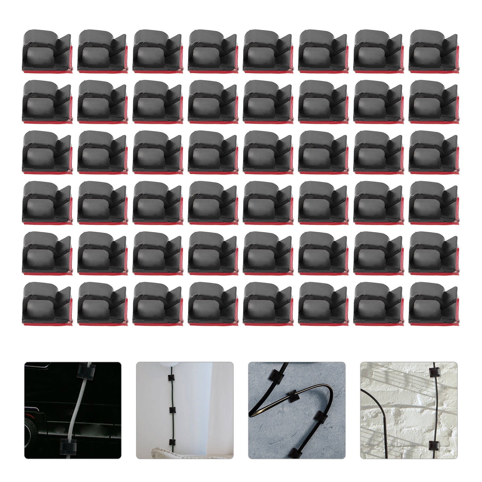 KALLORY 50Pcs Black Plastic Self-Adhesive Cable Clips for Desk ...