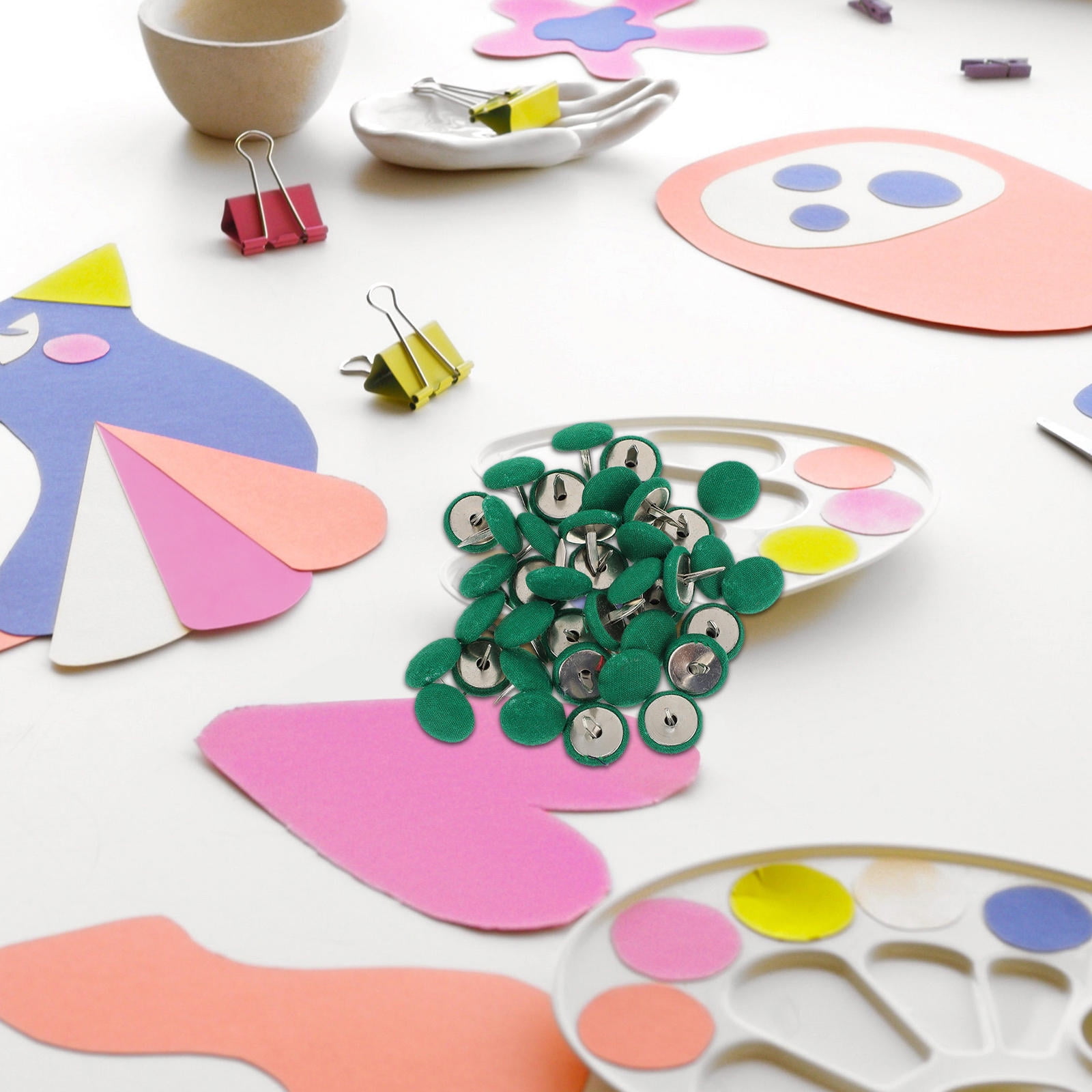 KALLORY 50Pcs Green Cloth Iron Two Legged Nails Craft Pin Mini Round ...