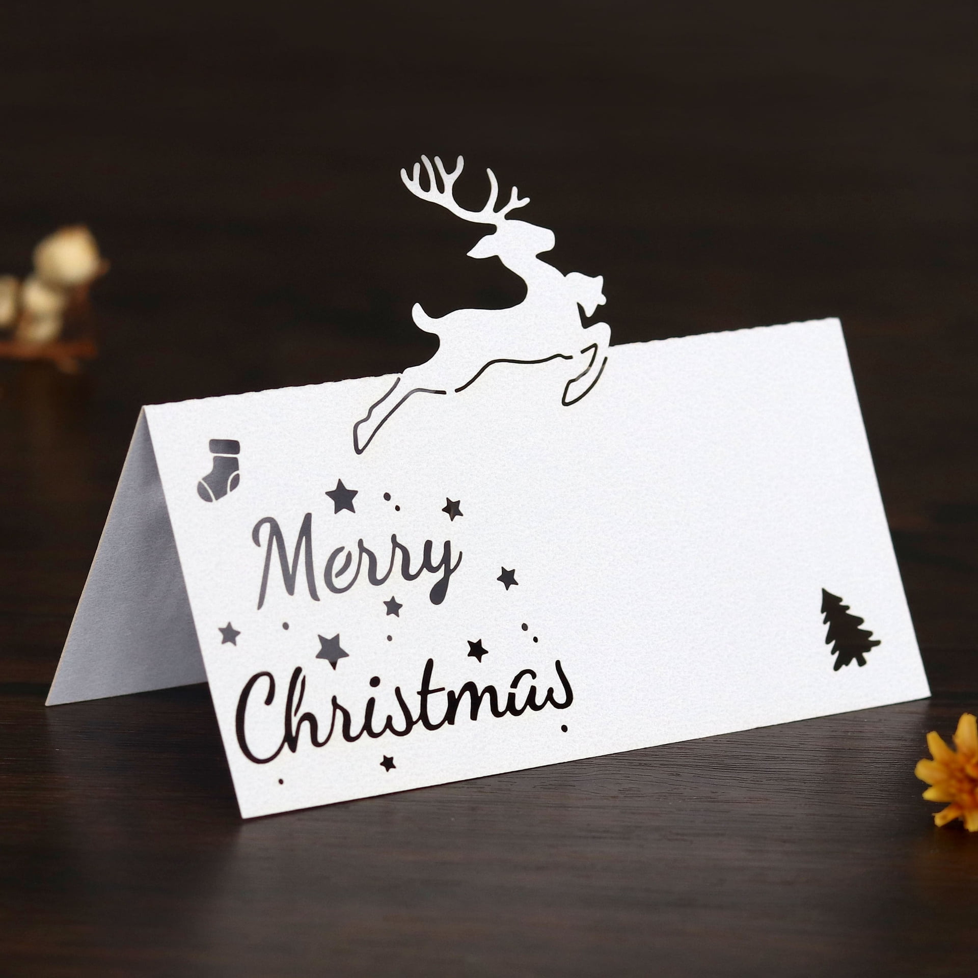 KALLORY 50pcs Hollow Reindeer Christmas Table Place Cards Paper Name ...