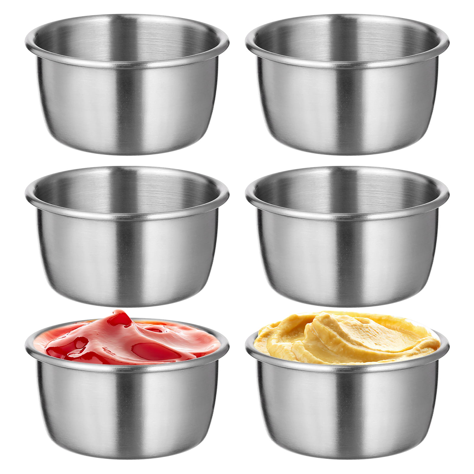 KALLORY 6 PCS Stainless Steel Sauce Cup Dipping Bowls Condiment Cups ...