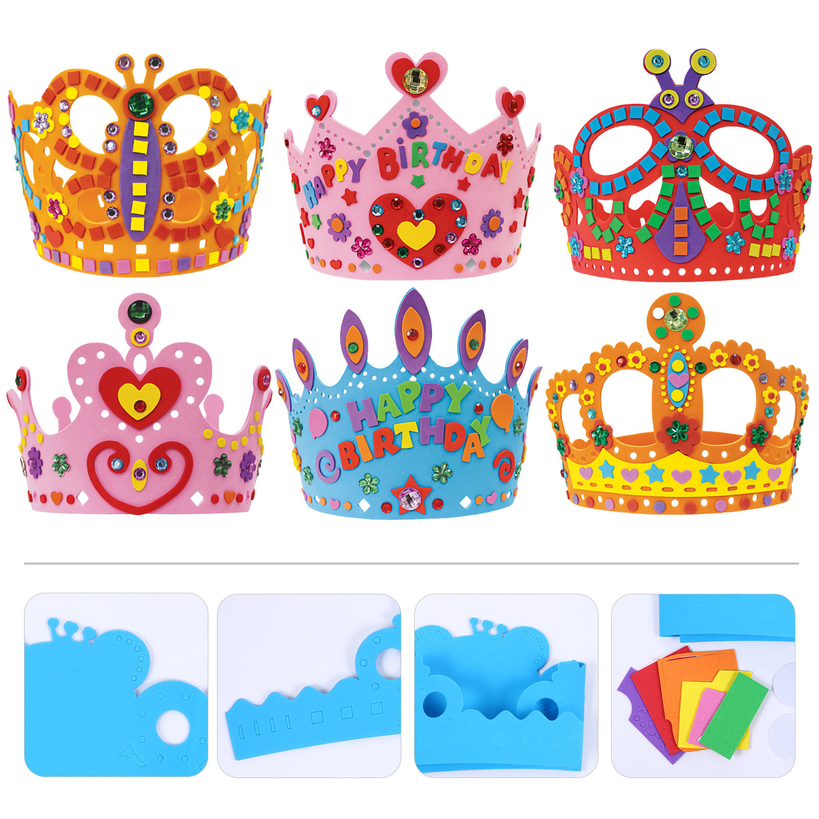 KALLORY 6Pcs Assorted Color EVA Plastic Crown Hats for Crafting ...