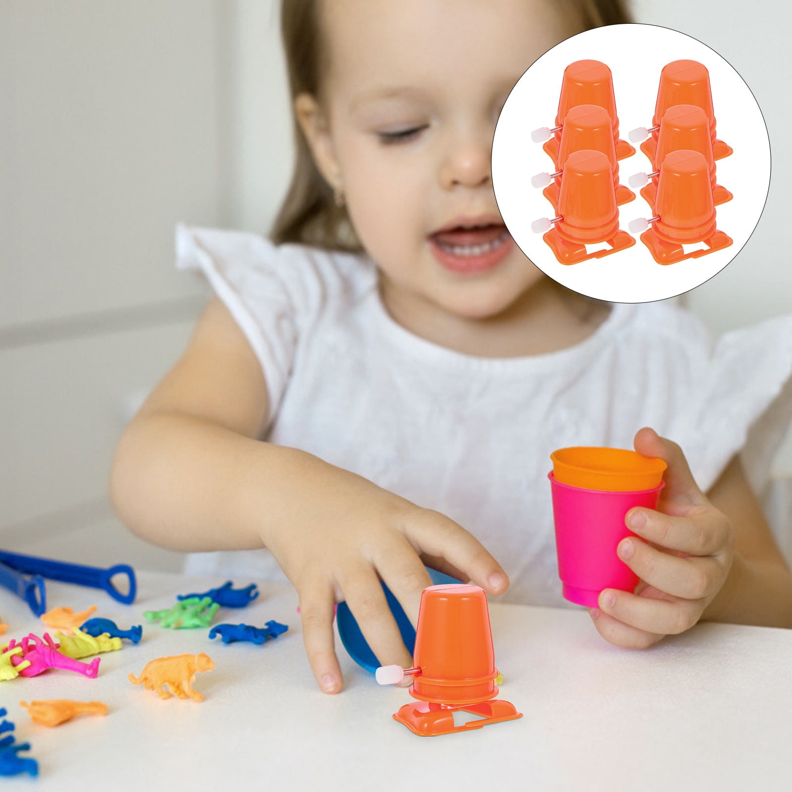 KALLORY 6Pcs Orange Plastic Walking Robot Clockwork Toy Mechanism for Diy Creative Projects ...