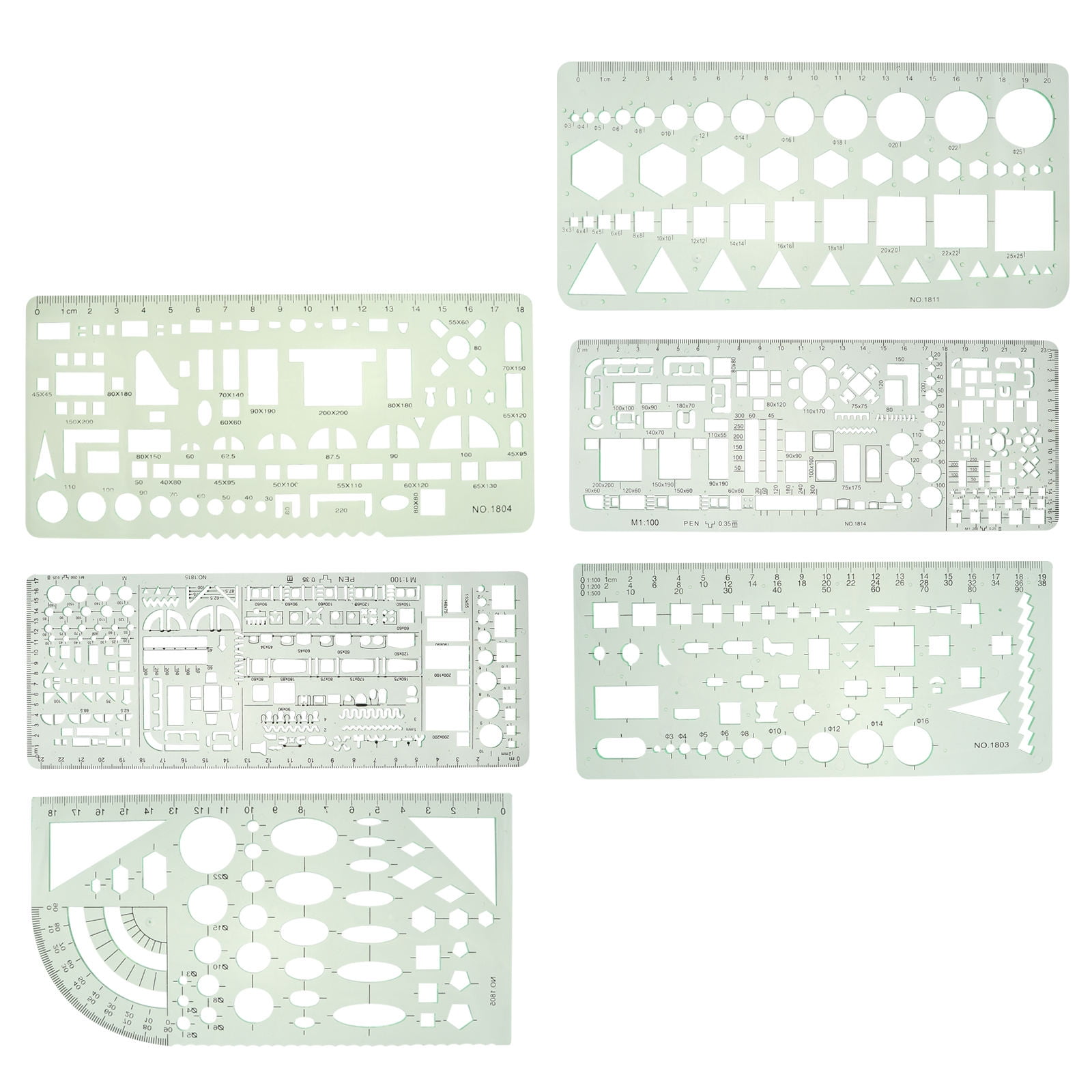 KALLORY 6Pcs Student Ruler Set Green Plastic for Math Shapes and ...