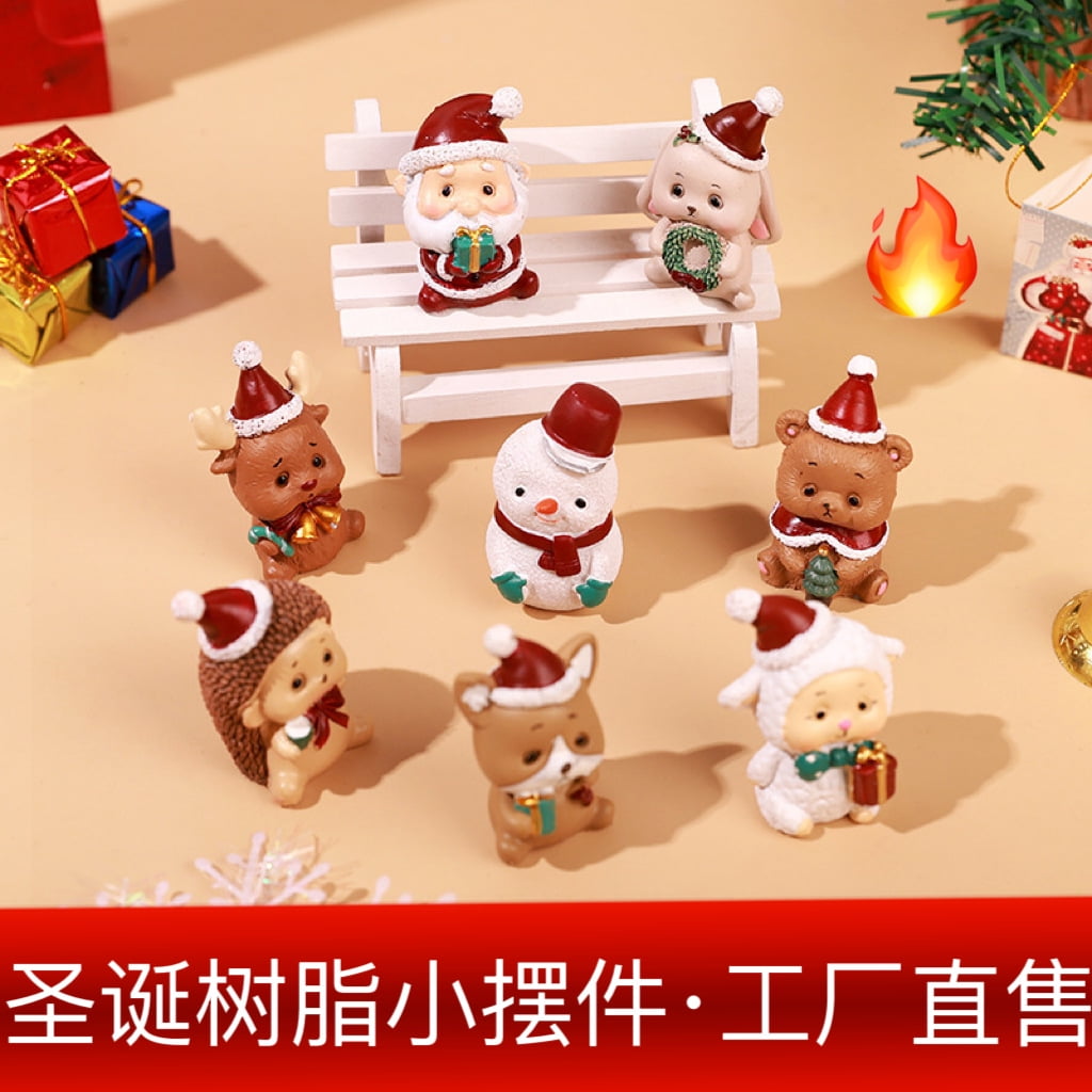 KALLORY 6pcs Miniature Christmas Statues Decorations Mini Resin Santa ...