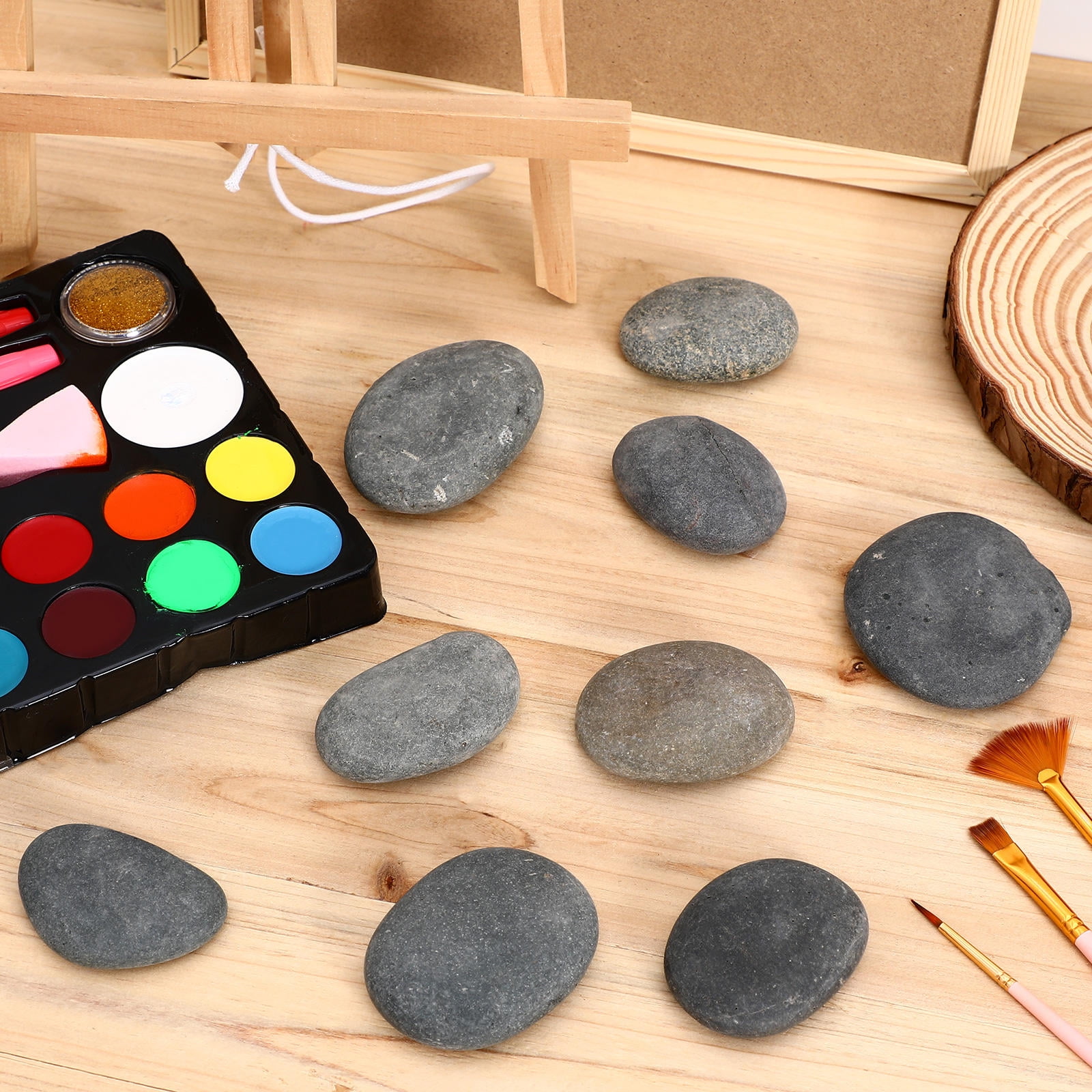KALLORY 9Pcs River Rocks Smooth Grey Stones for Painting Indoor ...