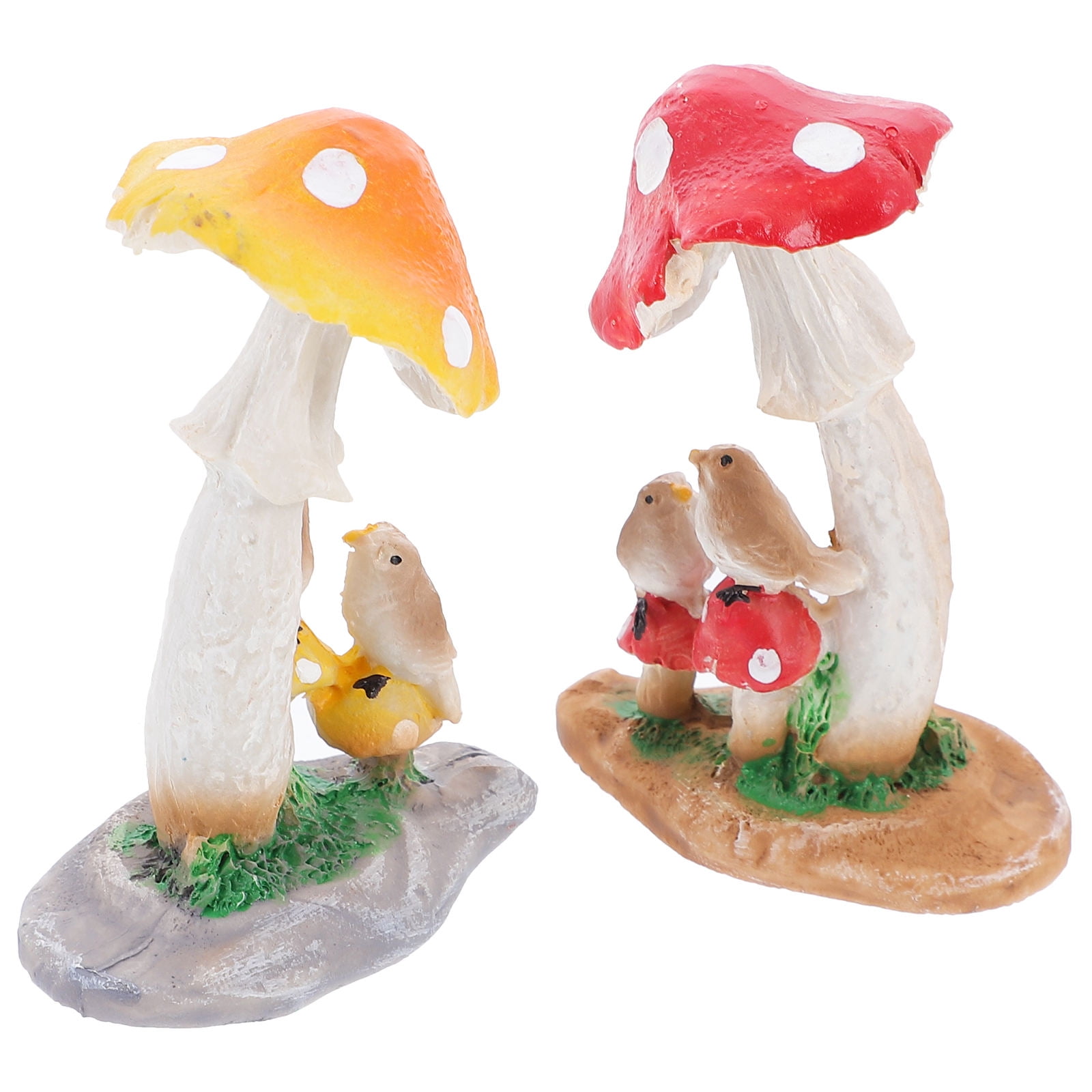 KALLORY Resin Mushroom Bird Figurine Decors 2Pcs 1.97x0.79x3.15in ...