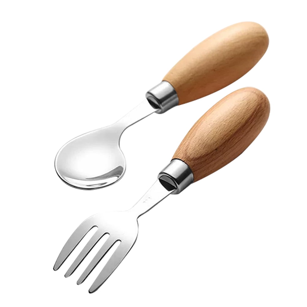 KALLORY Baby Fork and Spoon Set with Ergonomic Handles for Easy ...