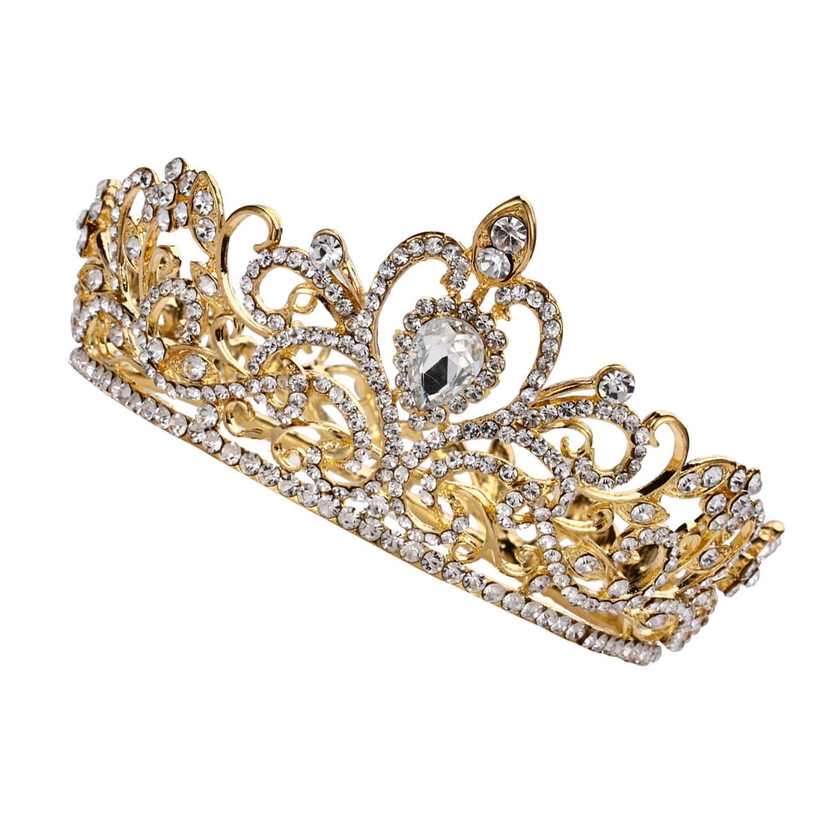 KALLORY Bridal Crown Rhinestone Wedding Crown 1Pack Golden Heart Shaped ...