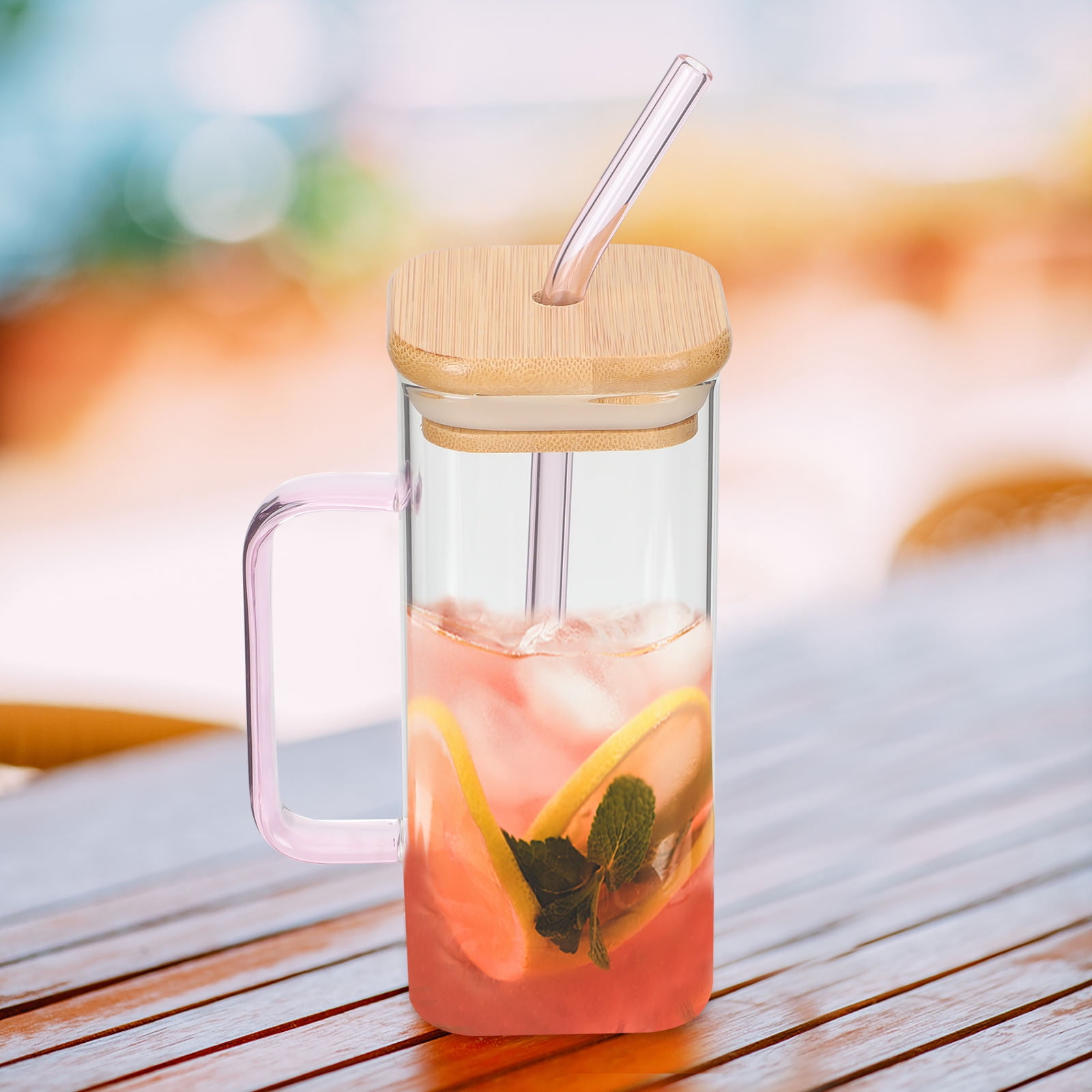 KALLORY Glass Cup Pink Bamboo for Home Use 1Pcs 5.3X2.4In - Walmart.com