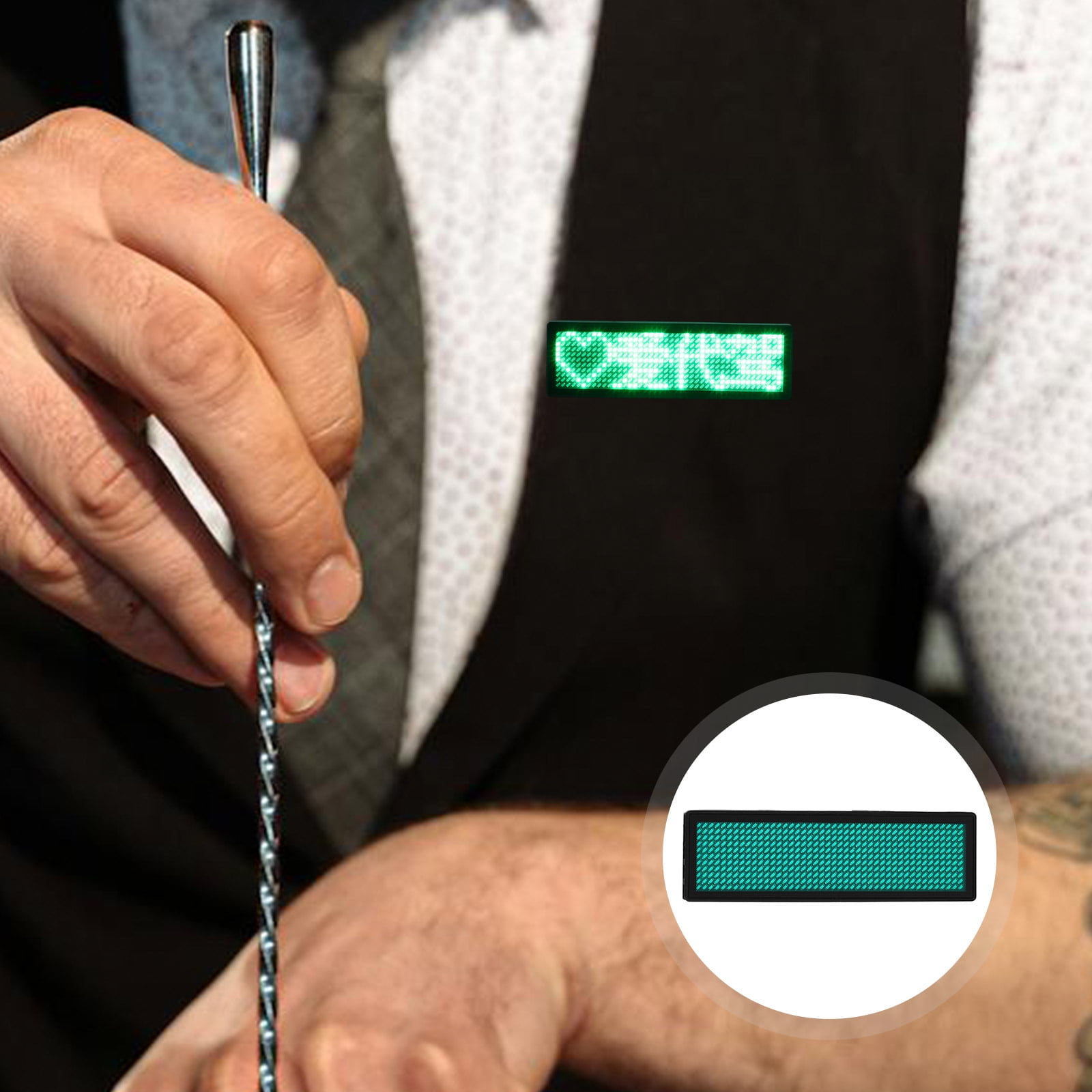 KALLORY Digital Name Badge LED Name Tag Plastic Green For Event ...