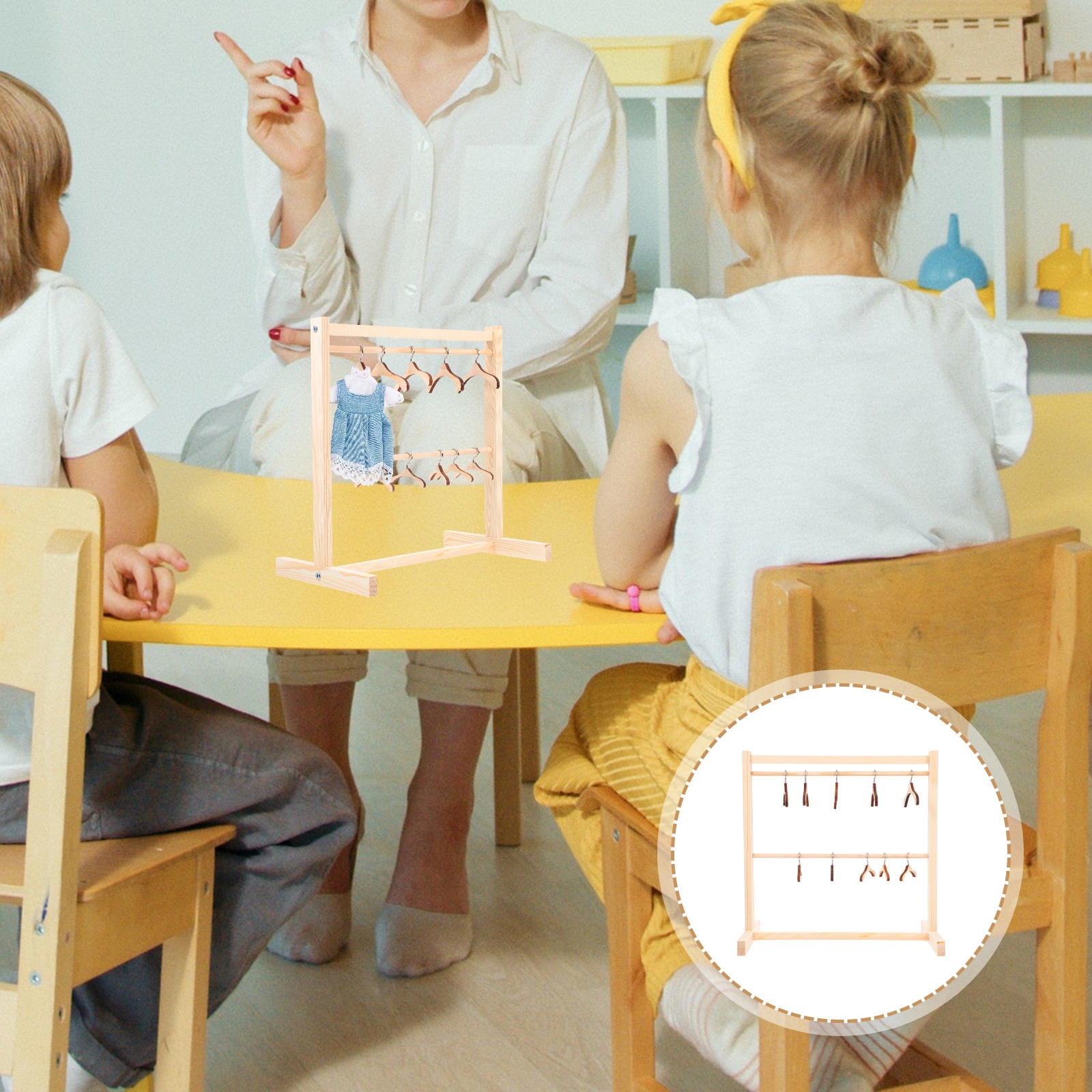 KALLORY Doll Clothes Rack with Hangers Wooden Material Rectangular ...