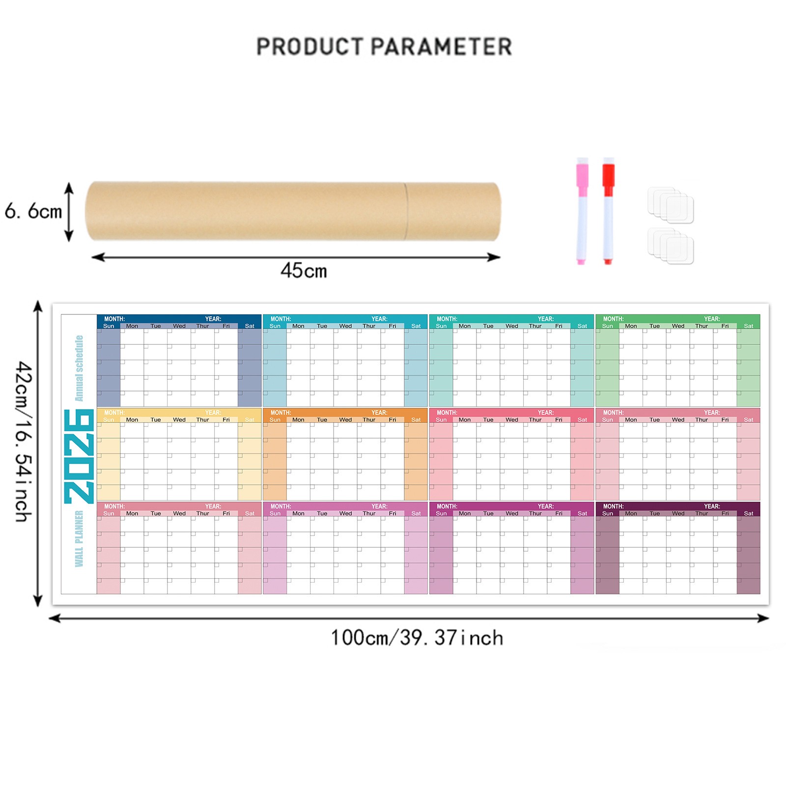 KALLORY 12-Month Undated Dry Erase Wall Calendar - Blank Erasable ...