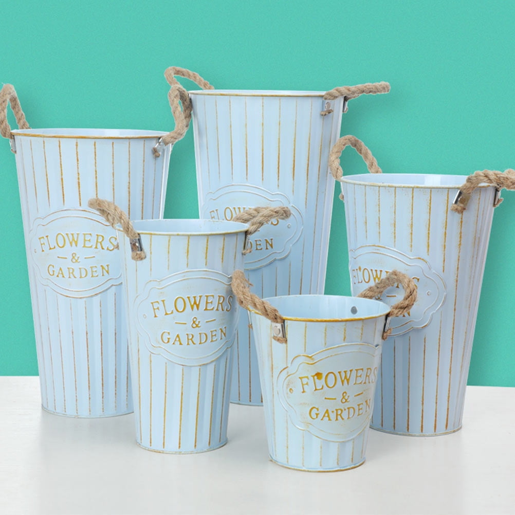 KALLORY Household Dried Flower Bucket Iron Rope Flower Bucket Desktop ...