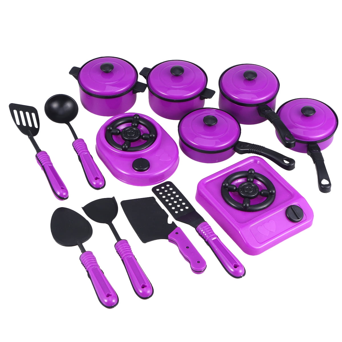 KALLORY Kids Kitchen Toy Set with Simulation Utensils in Purple Plastic ...