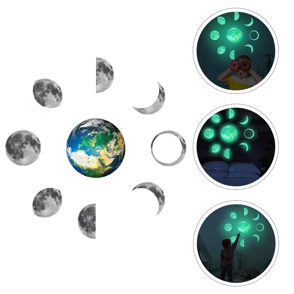 KALLORY Kids Room Decals Moon Phases Changing 1 Set Glow in the Dark ...