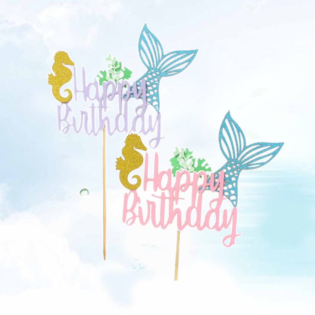 KALLORY Mermaid Cake Toppers with Happy Birthday Design Assorted Color ...