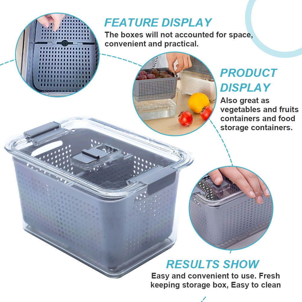 KALLORY Refrigerator Drain Storage Bin Food Organizer Box with ...