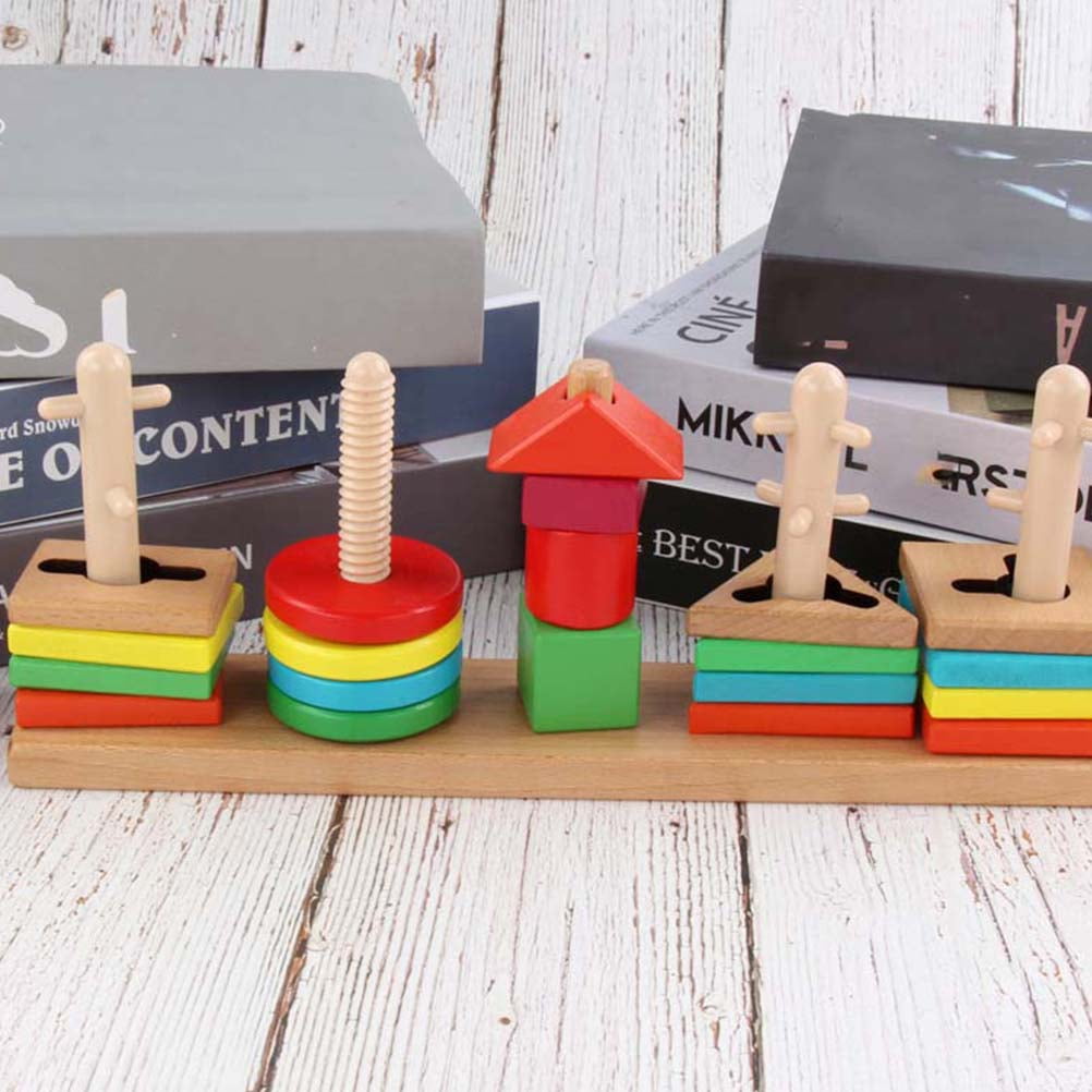 KALLORY Shape Matching Toys Wooden Geometric Shape Cognitive Toy Multi ...