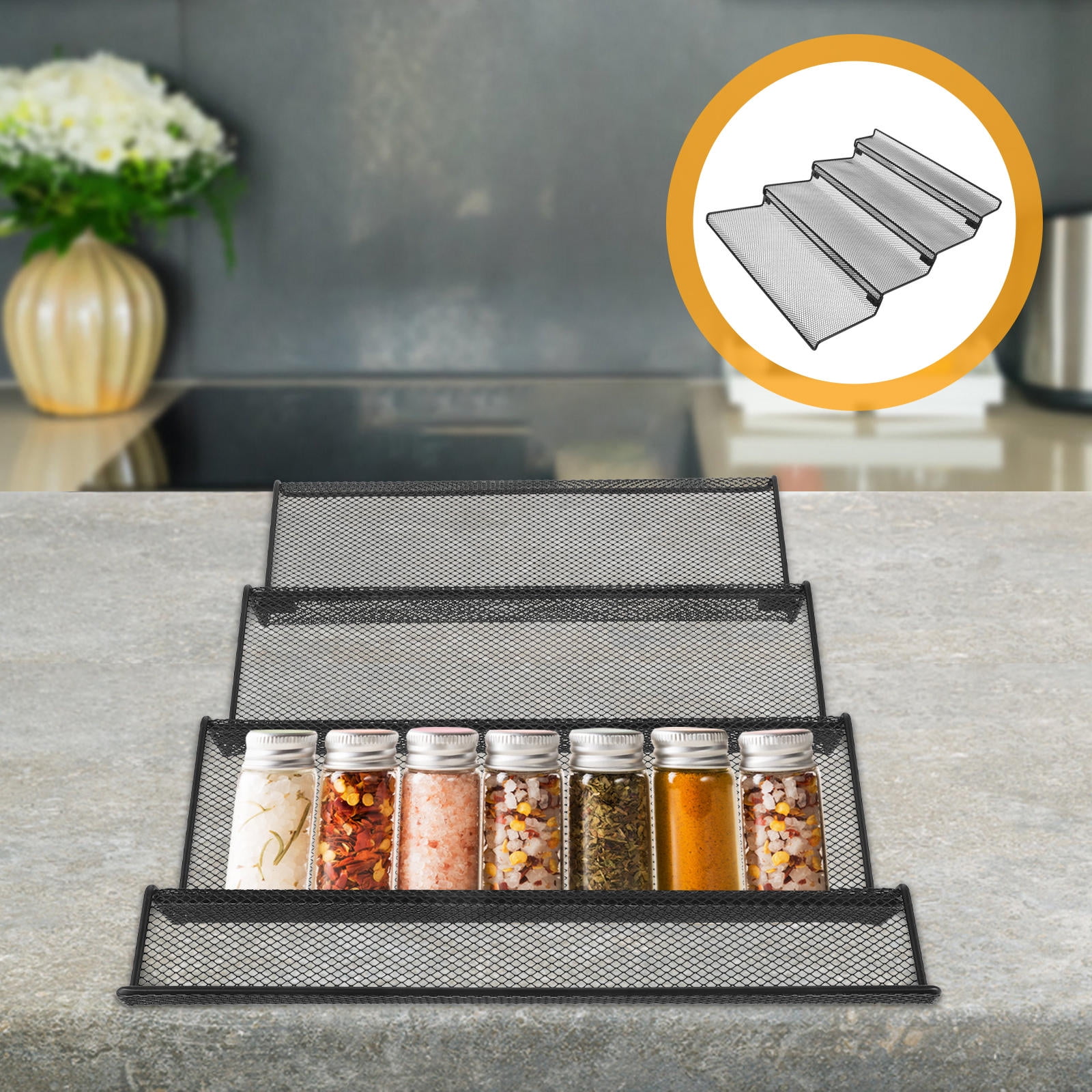 KALLORY Spice Rack Drawer Metal Spice Jar Organizer Seasoning Jar ...