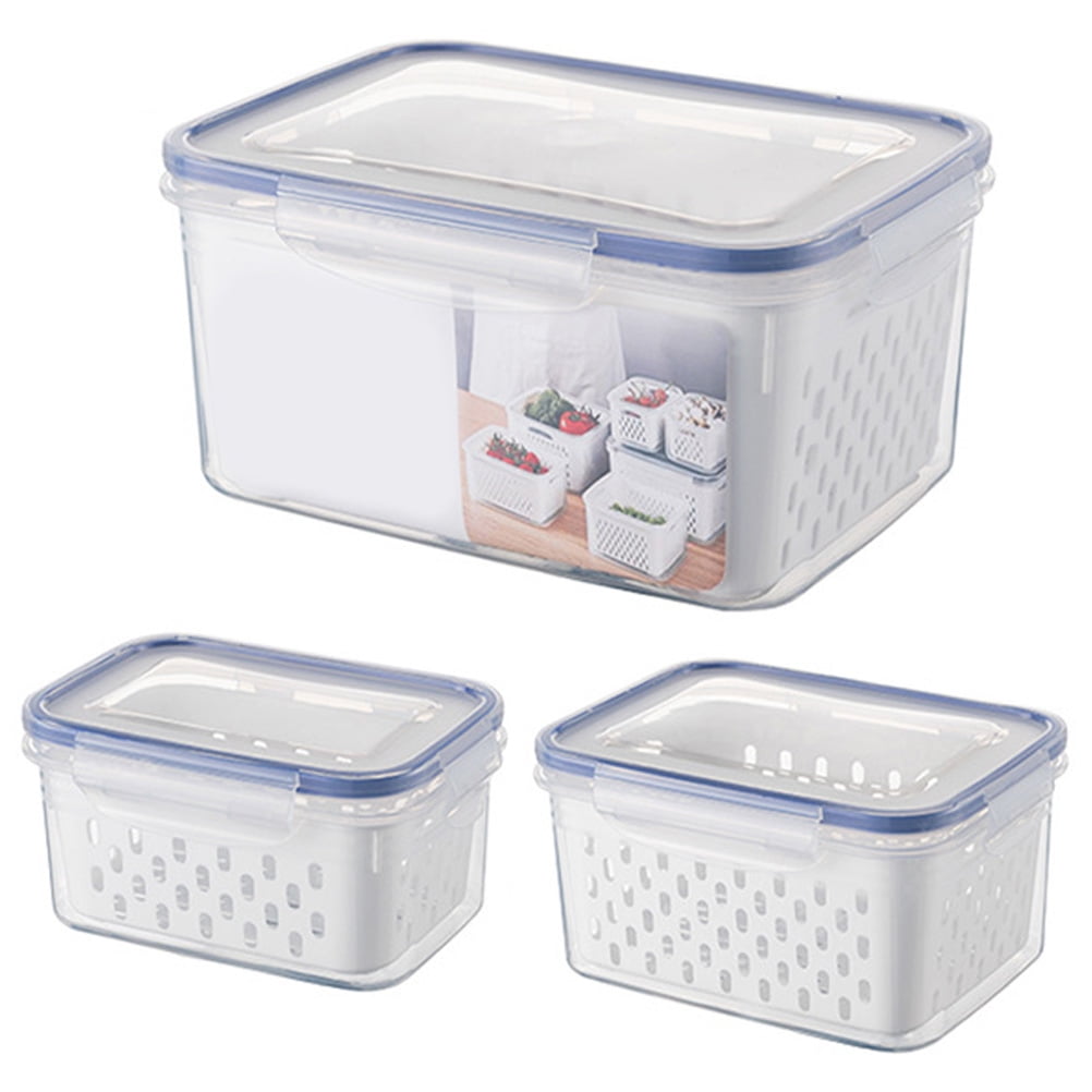 KALLORY White PP Produce Saver Container with Draining Basket for ...