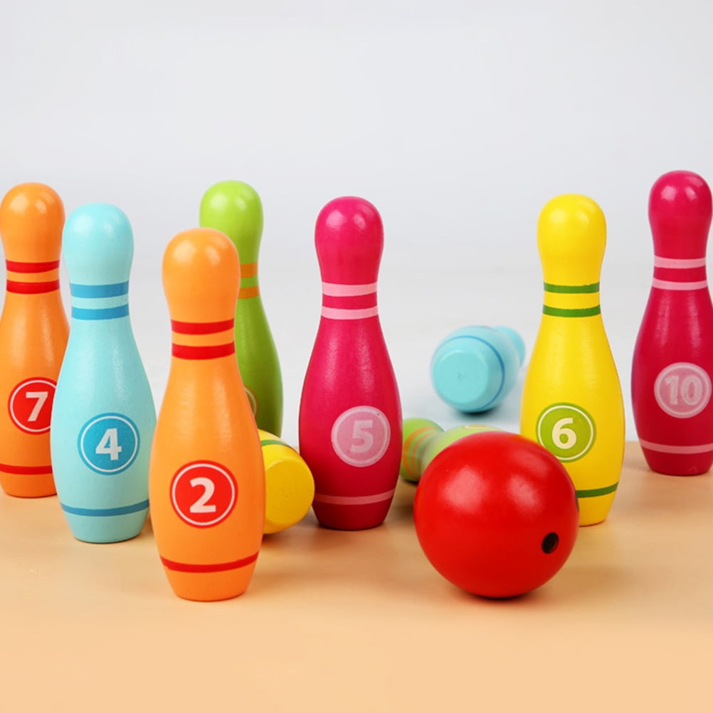 KALLORY Wood Bowling Set for Kids Perfect Indoor Games Lightweight and ...