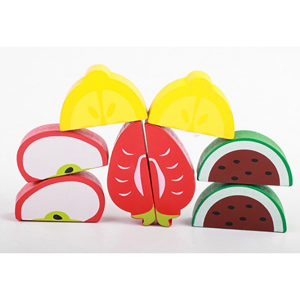 KALLORY Wooden Kids Cutting Toys Colorful Fruit Shape Blocks for ...