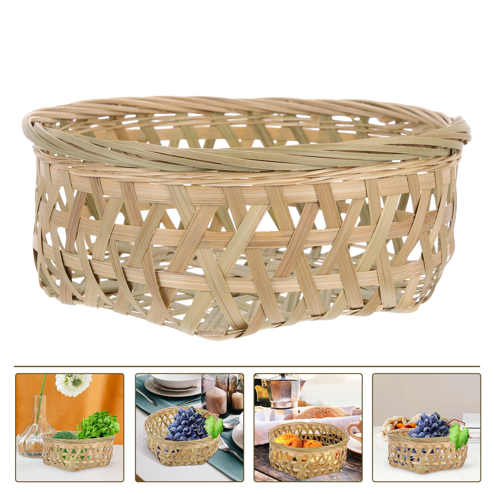 KALLORY bamboo baskets Bamboo Woven Basket Khaki Storage 1 PCS for ...