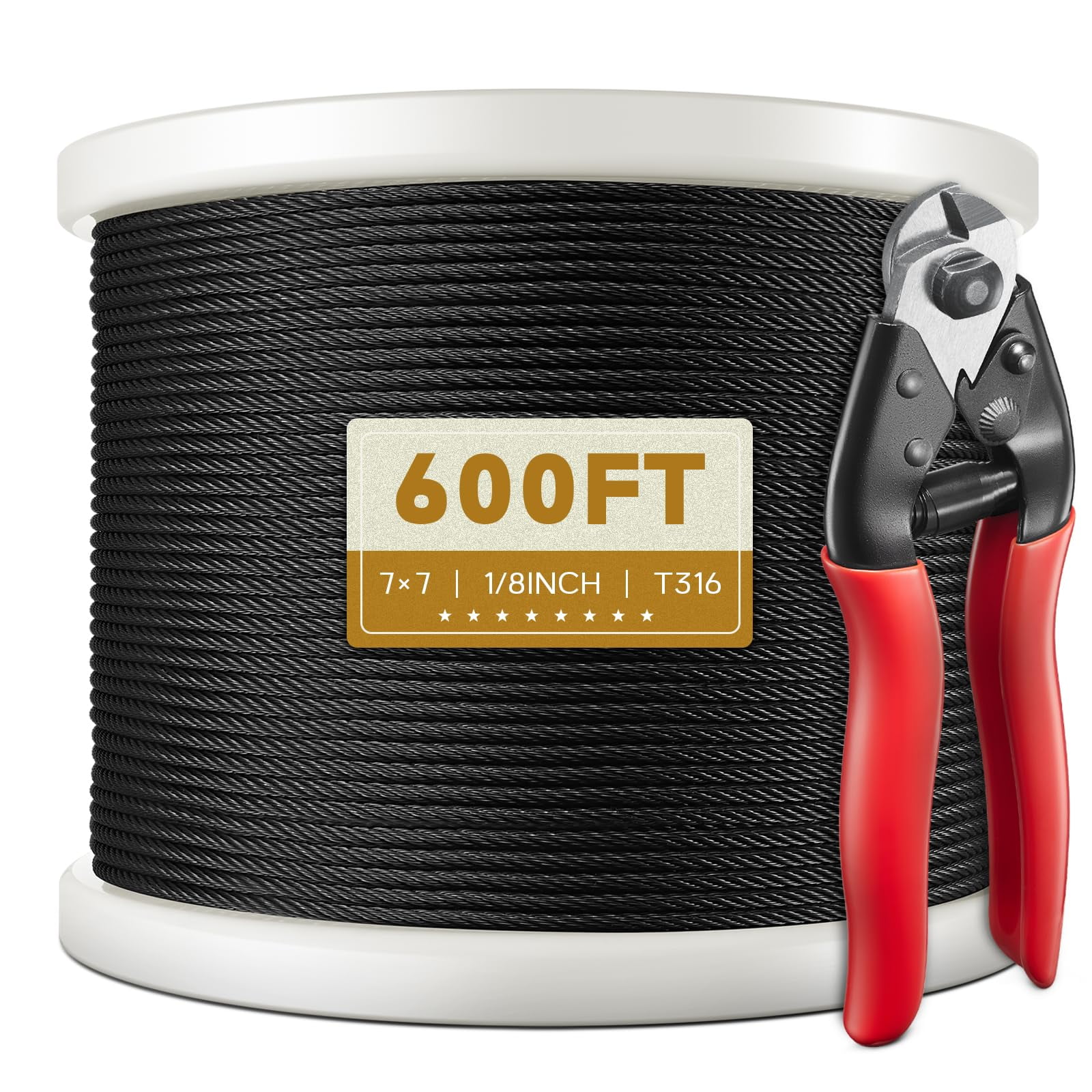 KALLSDY 600FT 1/8" T316 Black Stainless Steel Cable, Black Wire Rope ...