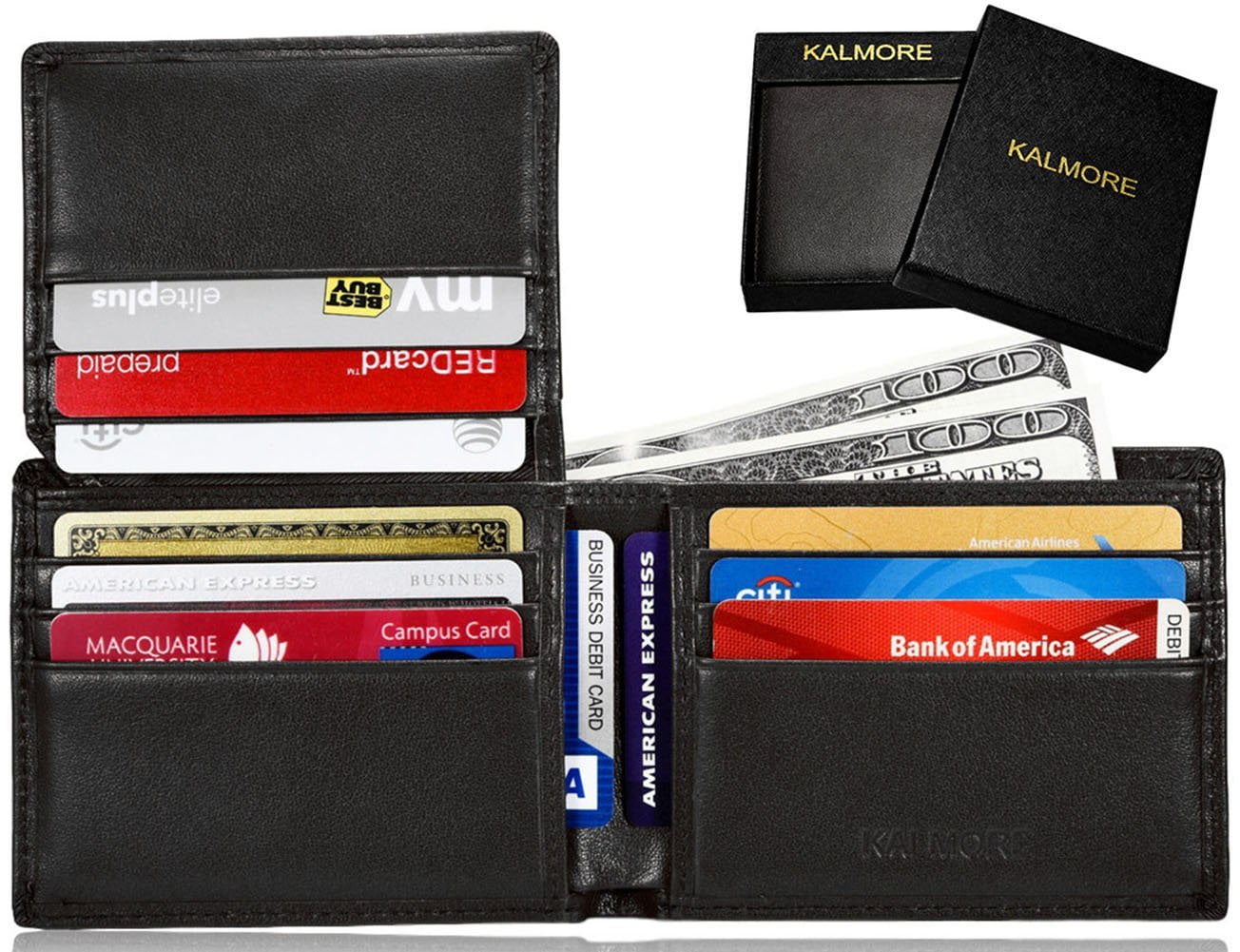 KALMORE Men's Genuine Leather RFID Blocking Flip-ID Window Travel ...