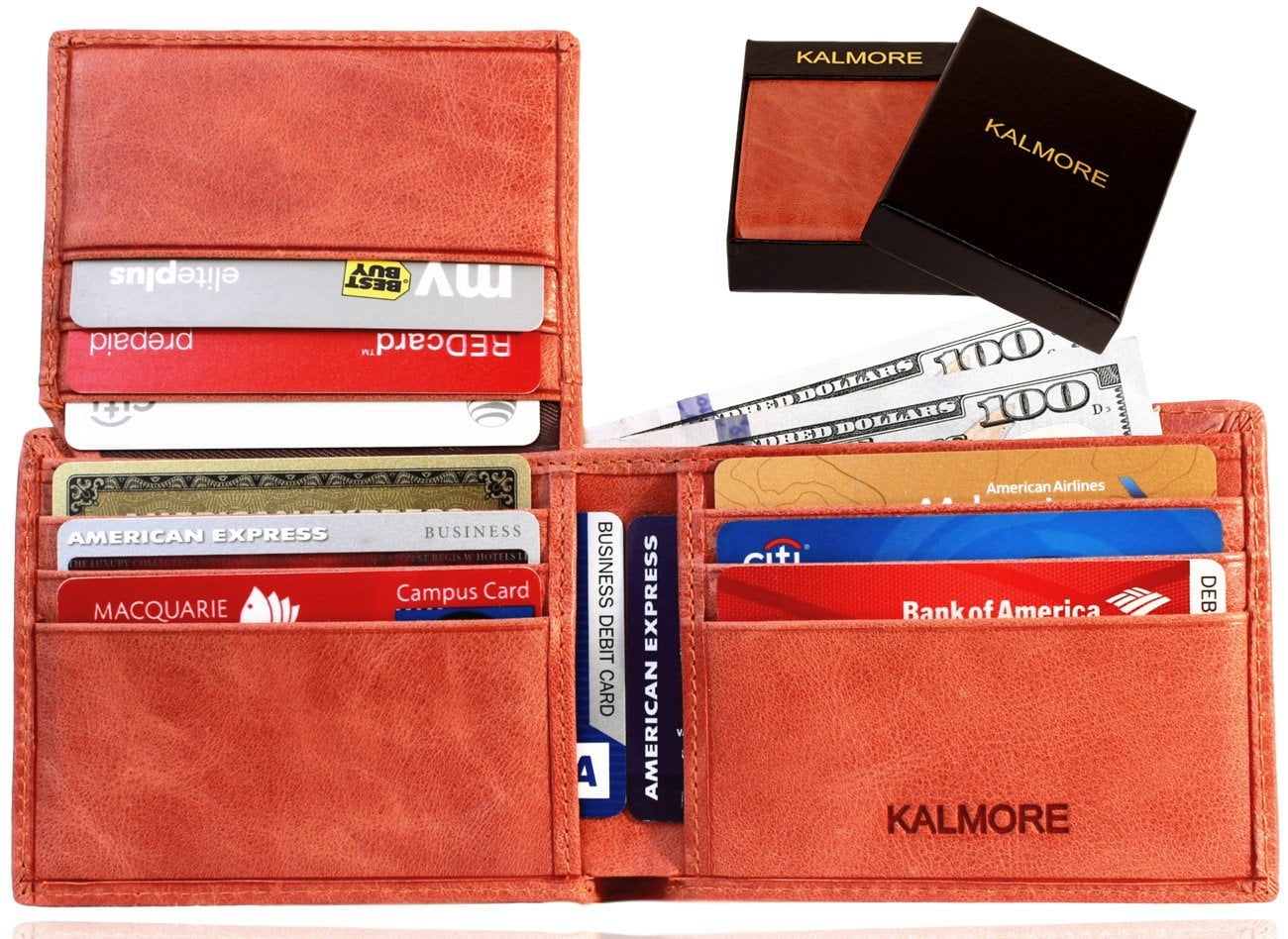 KALMORE Men's Genuine Leather RFID Blocking Flip-ID Window Travel ...