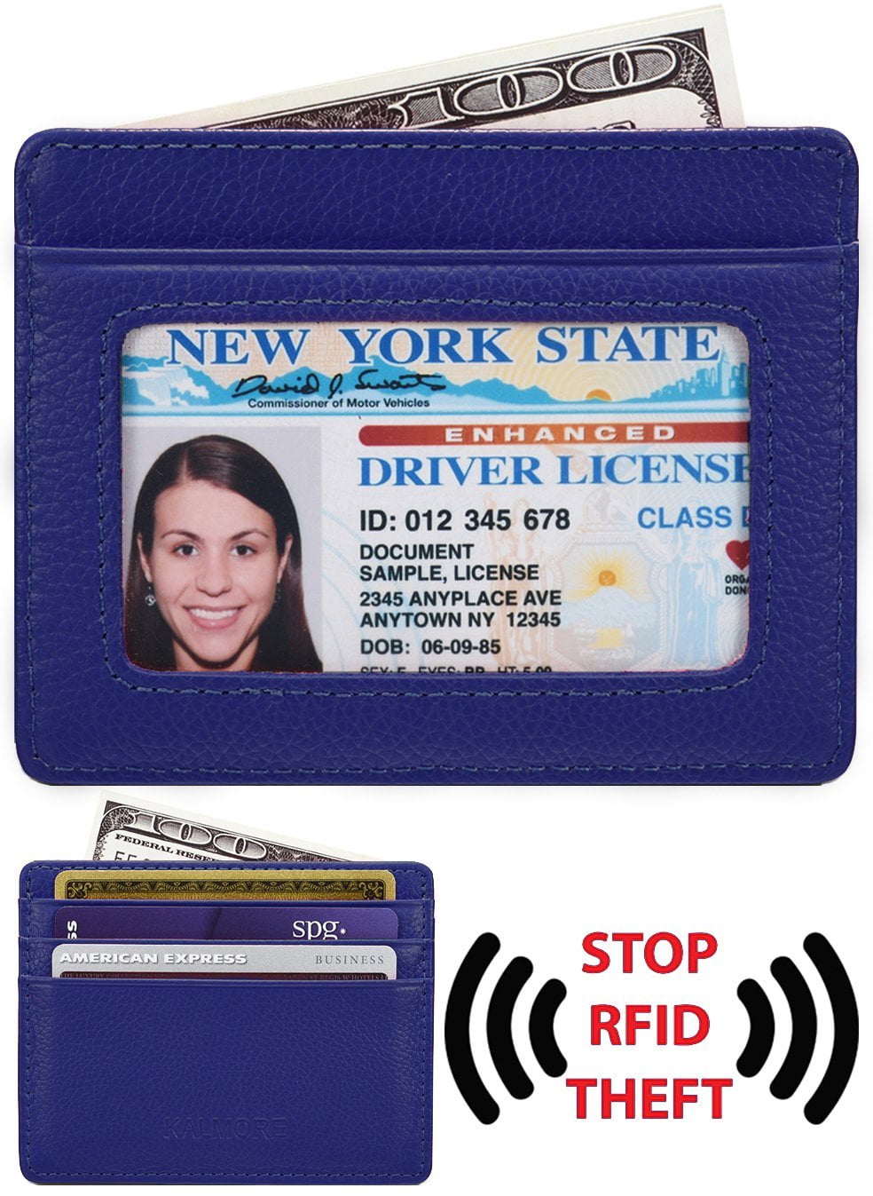 KALMORE Women's Credit Card Holder Leather Slim Minimalist Wallet Blue ...
