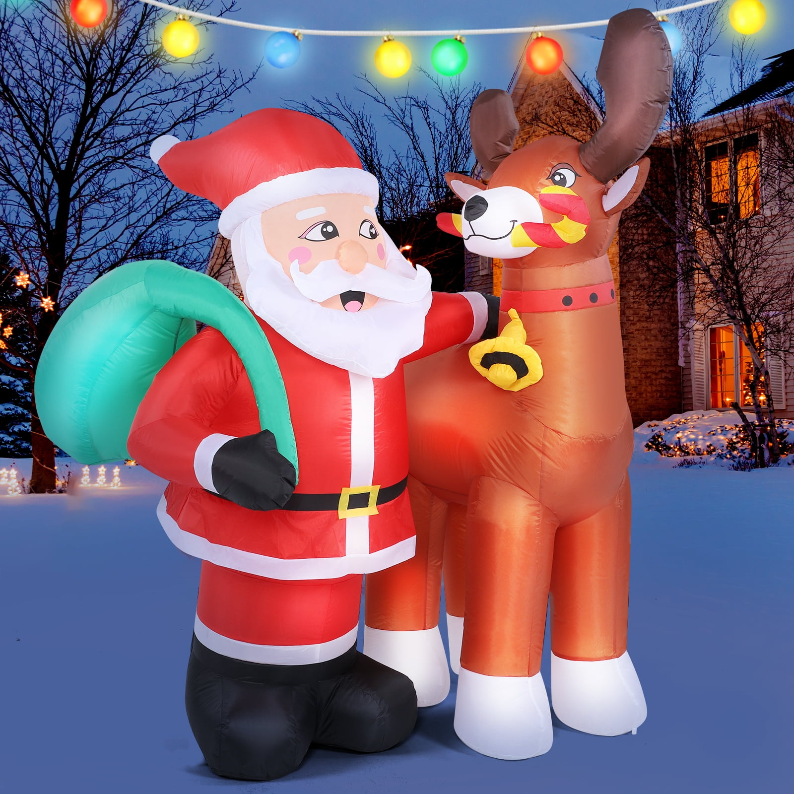KALNUR 6FT Christmas Inflatable LED Lighted Elk pulls Santa Claus ...