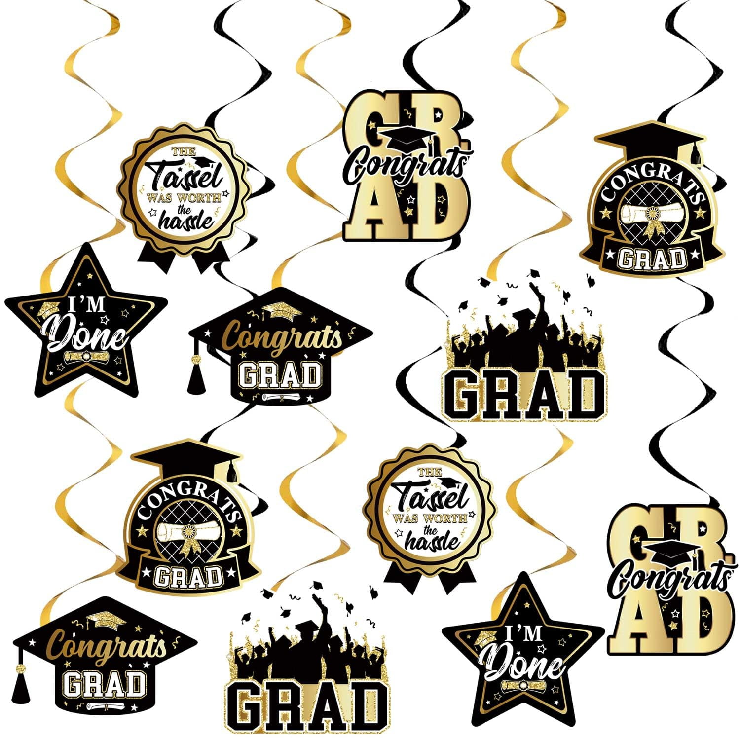 KALOR Graduation Decorations 2024, STF9 24 Pcs Black Gold Congrats Grad ...