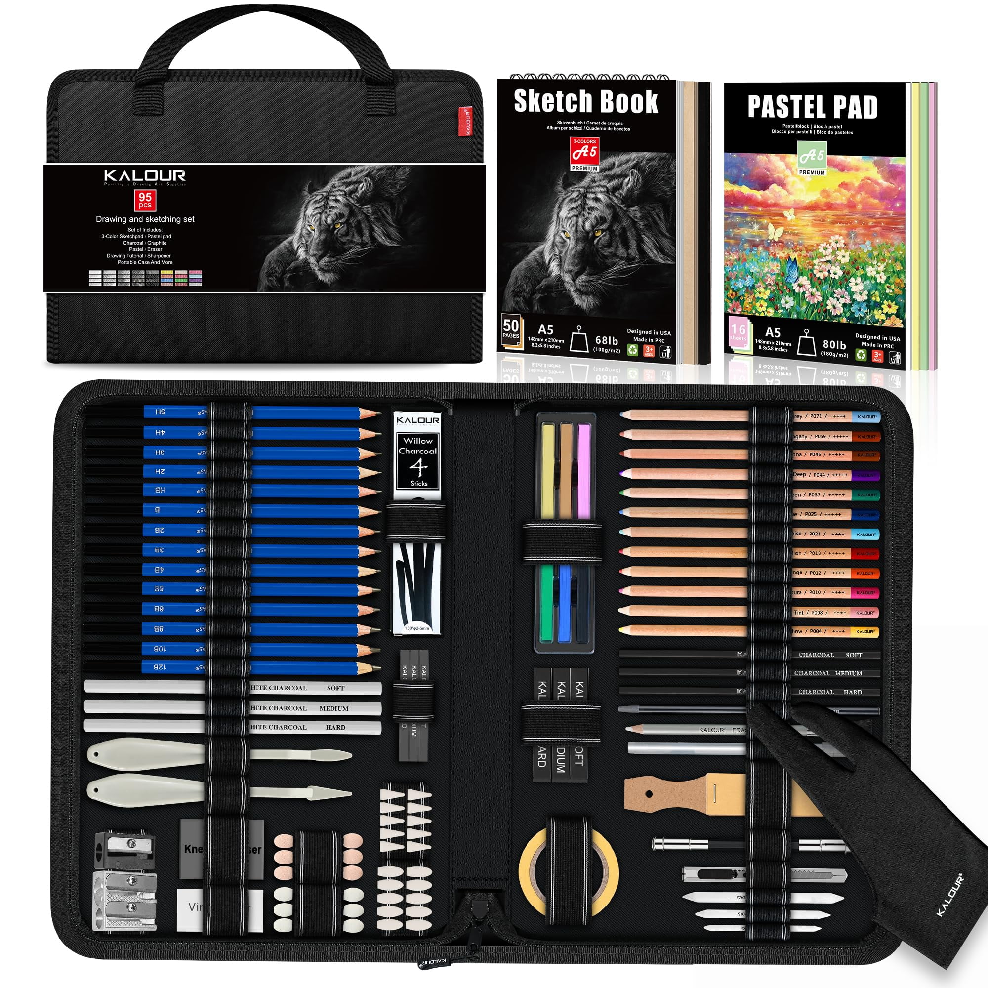KALOUR 95-Piece Sketching and Drawing Art Set with 3-color Sketch Book ...