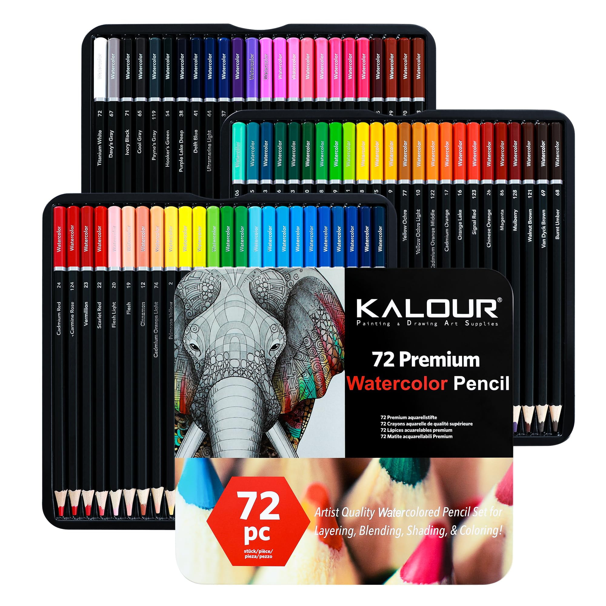 KALOUR Watercolor Pencils - Professional Set of 72 - Beautiful Blending ...