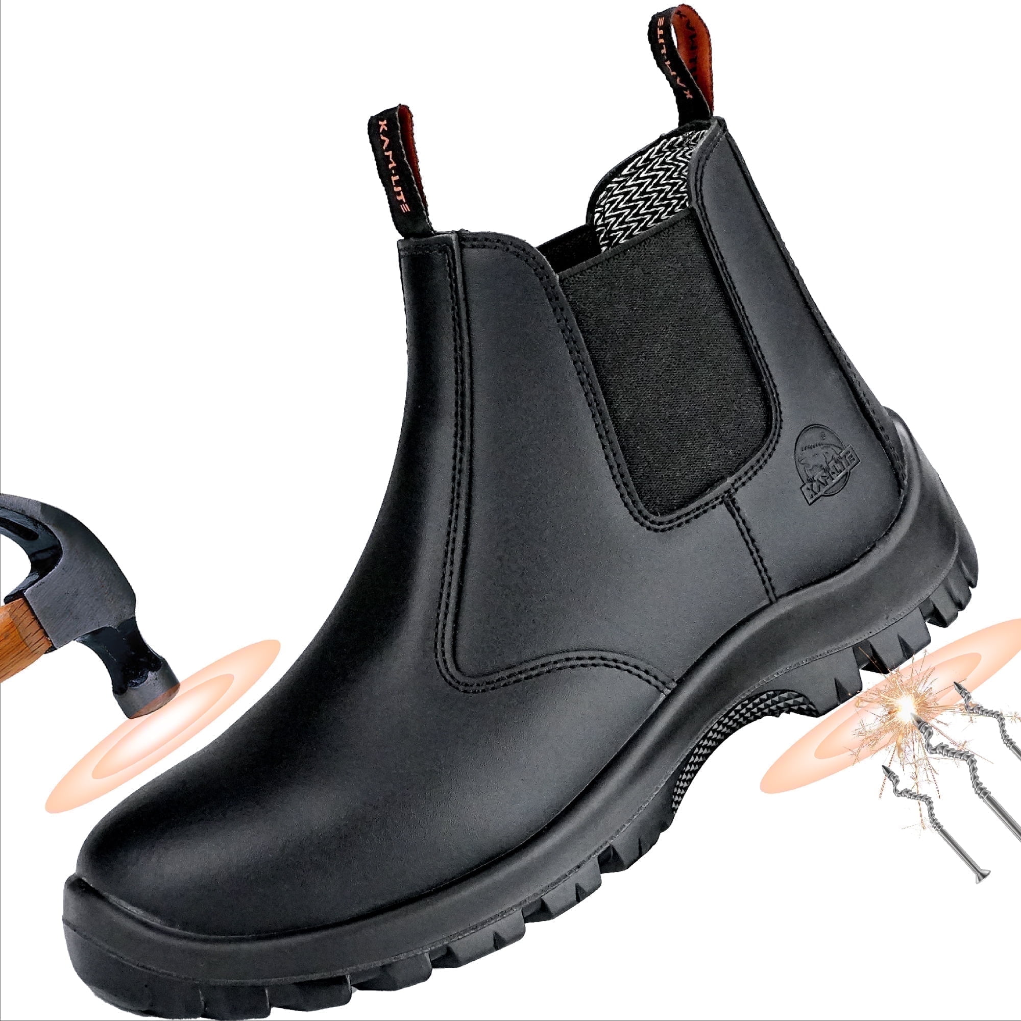 KAM-LITE Mens Work Boots,Slip On Steel Toe Chelsea Safety Boots ...
